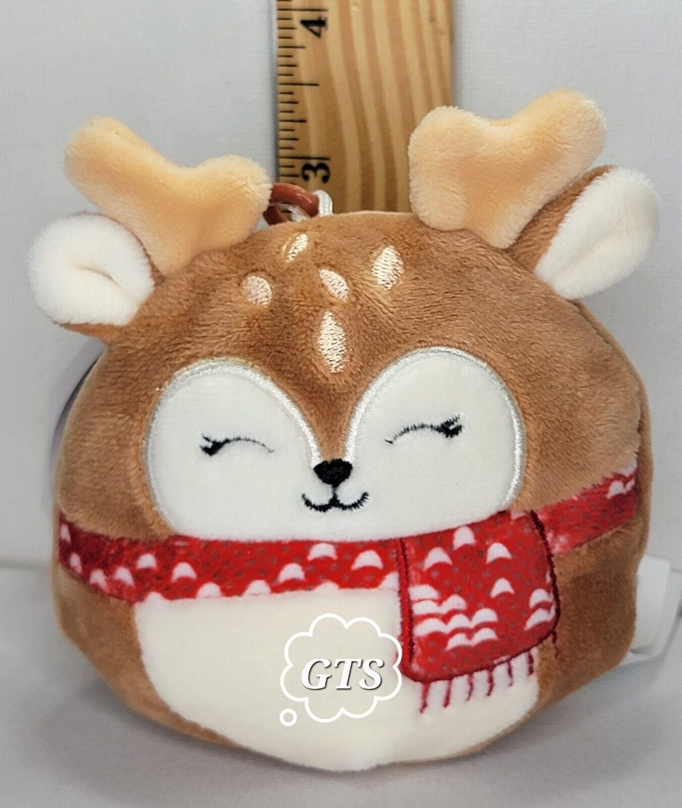 Squishmallow 3.5" Dawn Fawn Soft Red Scarf Christmas Deer Plush Clip ...