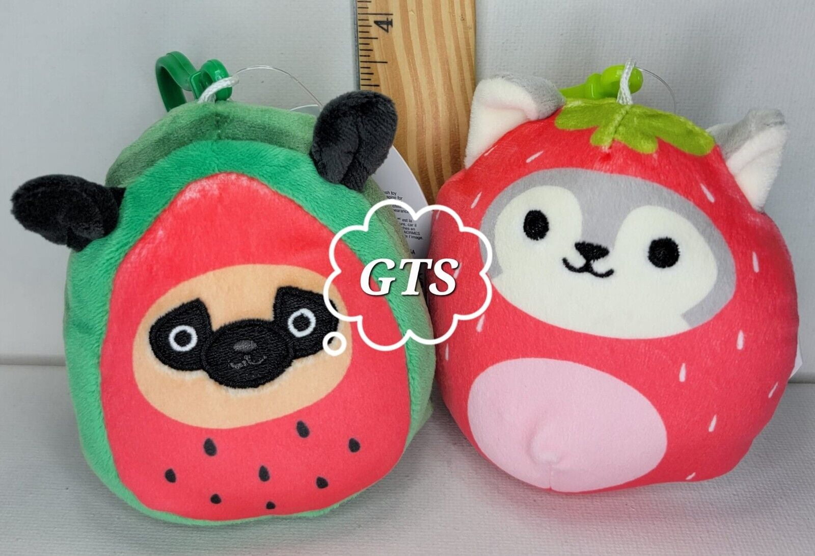 Squishmallow 3.5" Prince Watermelon Pug Ryan Strawberry Husky 2 PC Dog ...