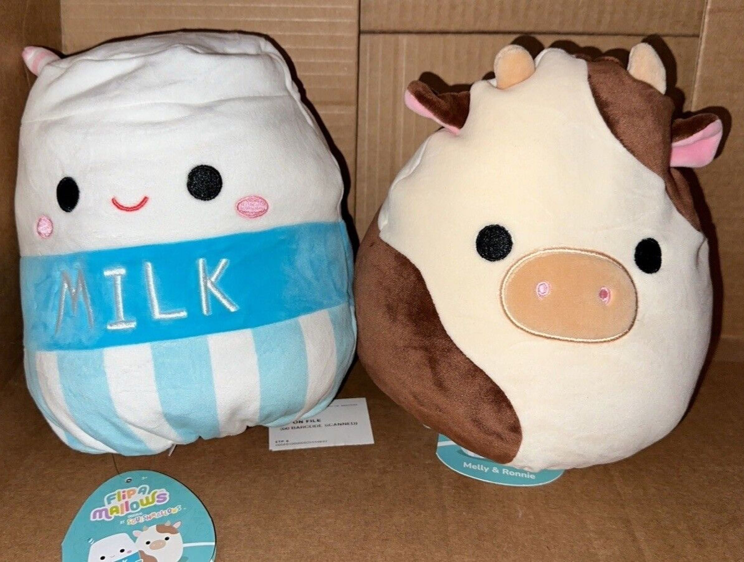 Squishmallow 8" Ronnie The Brown Cow & Melly Milk Flip A Mallow PLUSH ...