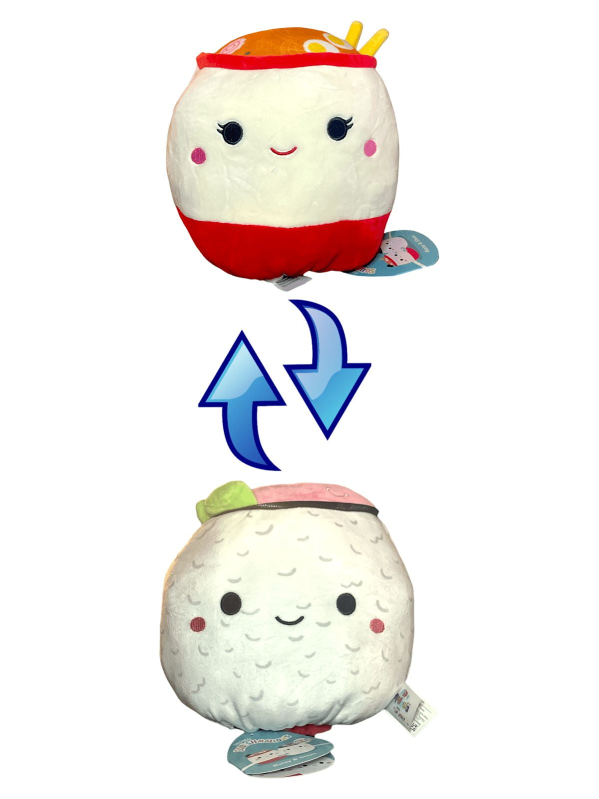 Squishmallows 8" Flip-A-Mallows Raisy The Ramen and Shun The Sushi Roll ...