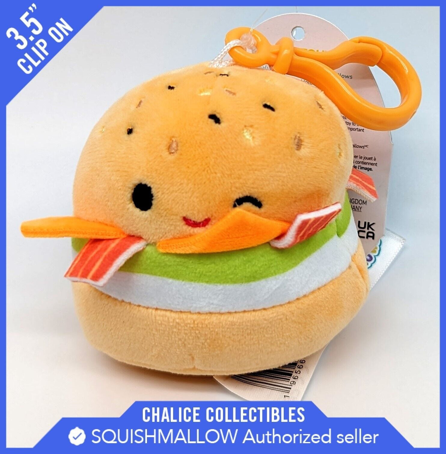 Squishmallow Kellytoy Plush Sp Food Geronimo as Bagle Clip On Keychain ...