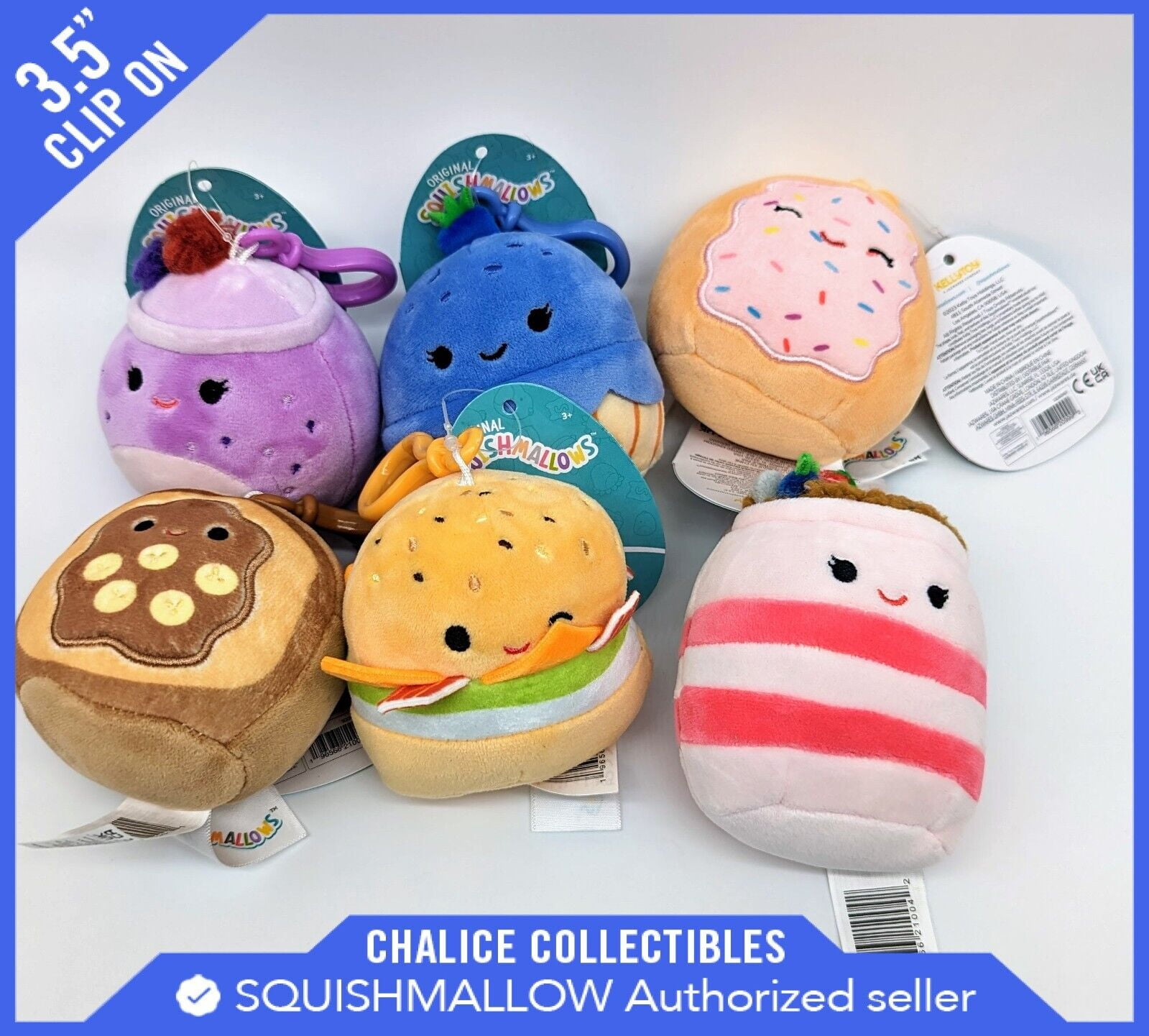 Squishmallow Kellytoy Plush Specialty Food Clip On Keychain 3.5 ...
