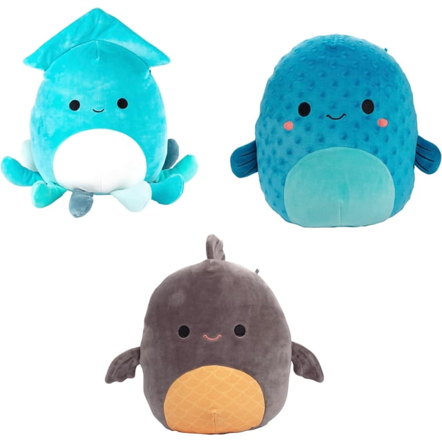 Squishmallows 10" Pufferfish, Squid & Koi Fish 3-Pack Sealife Squad ...