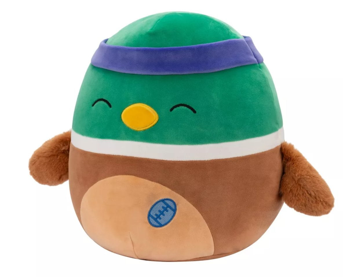 Squishmallows Avery 12" Mallard Duck Plush with Sweatband & Rugby Ball ...