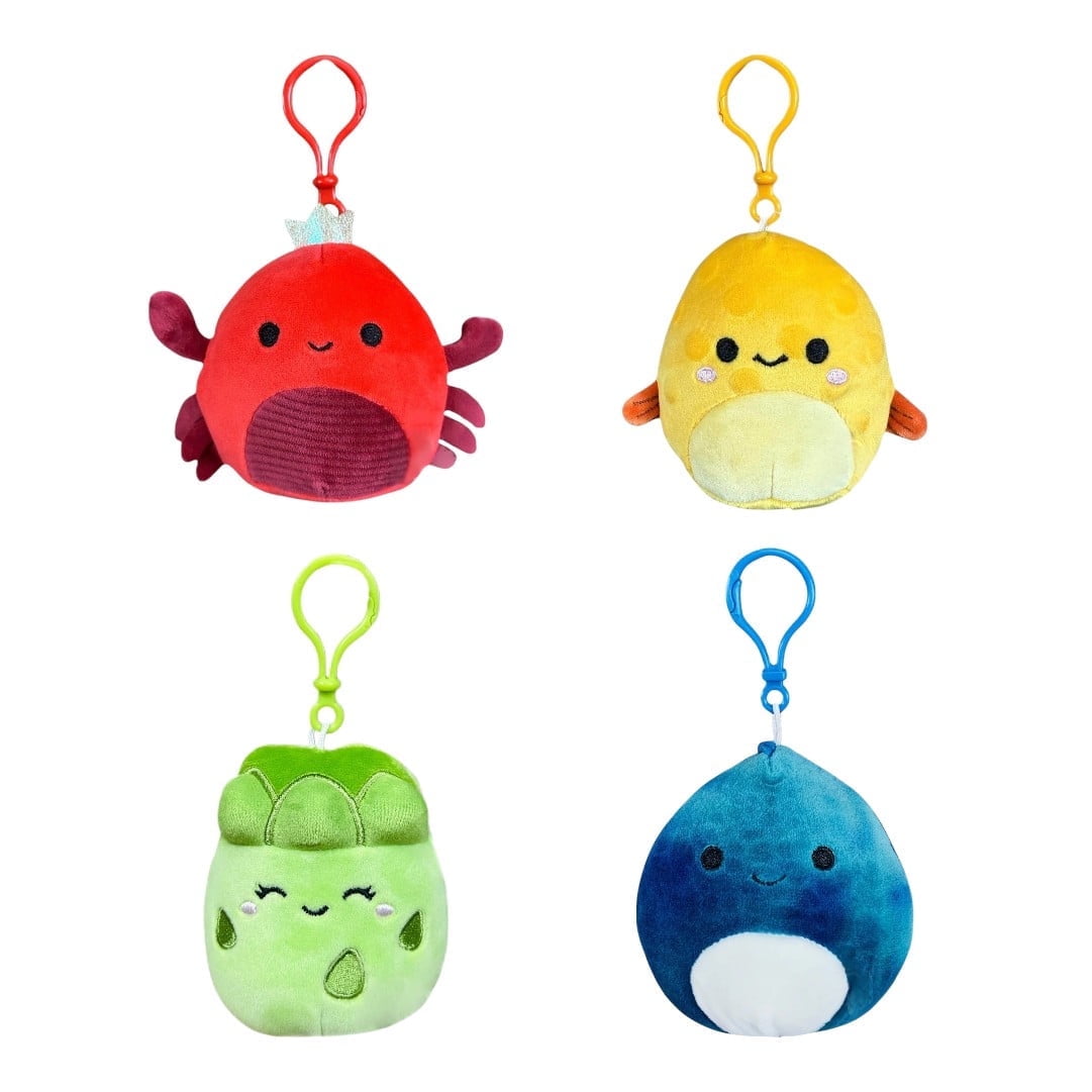 Squishmallows 3.5-Inch Set of 4 - Sealife, Food, and Dino Clips ...