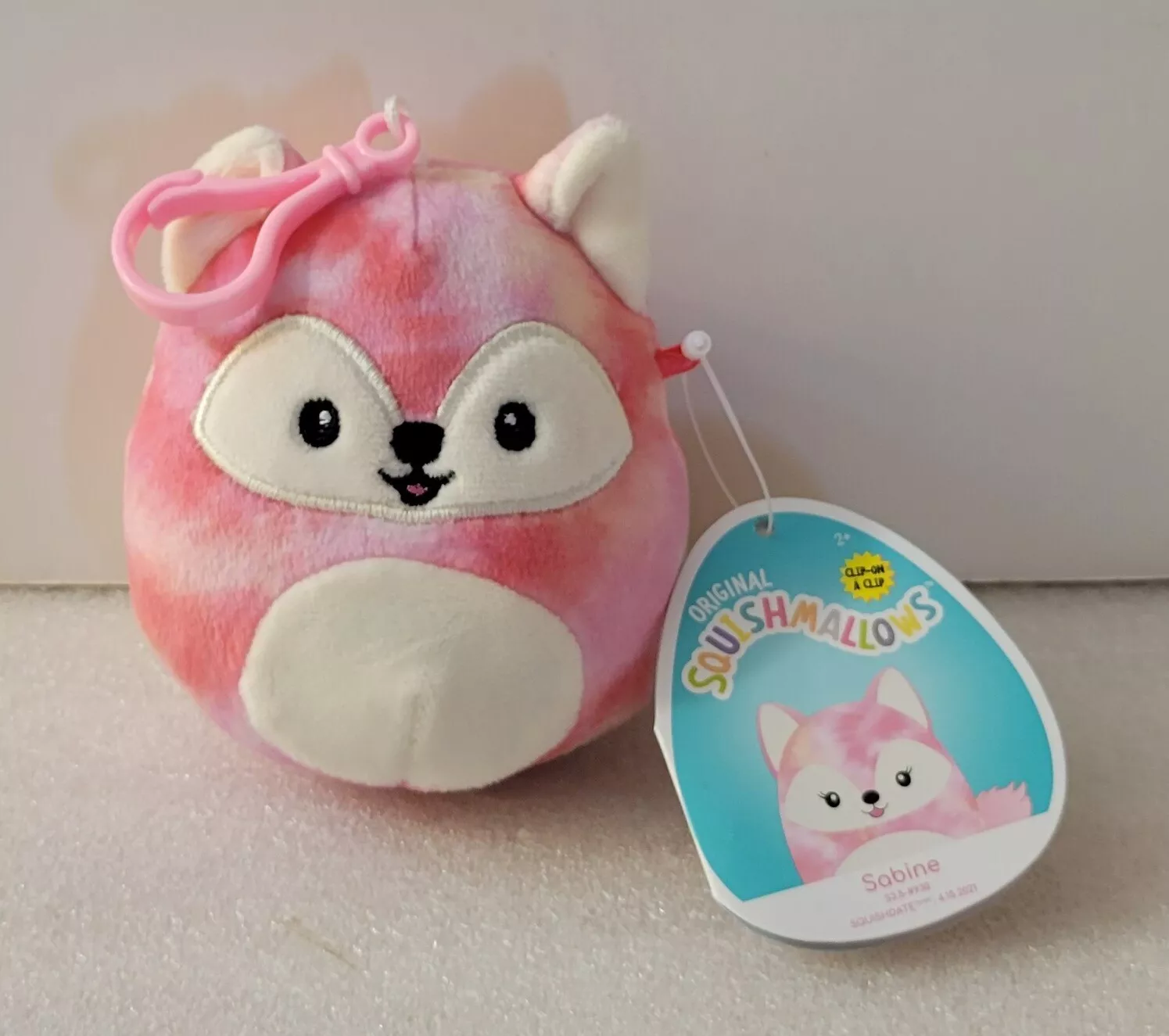 Squishmallows 3” Sabine the Pink Tye-Dye Fox Clip-on Keychain Plush Toy ...