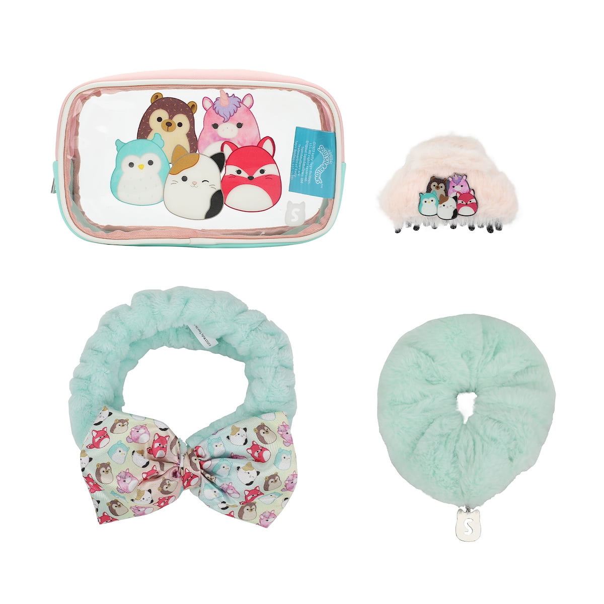 Squishmallows 4-Piece Self Care Scrunchie, Clip, Headwrap Bag Set ...