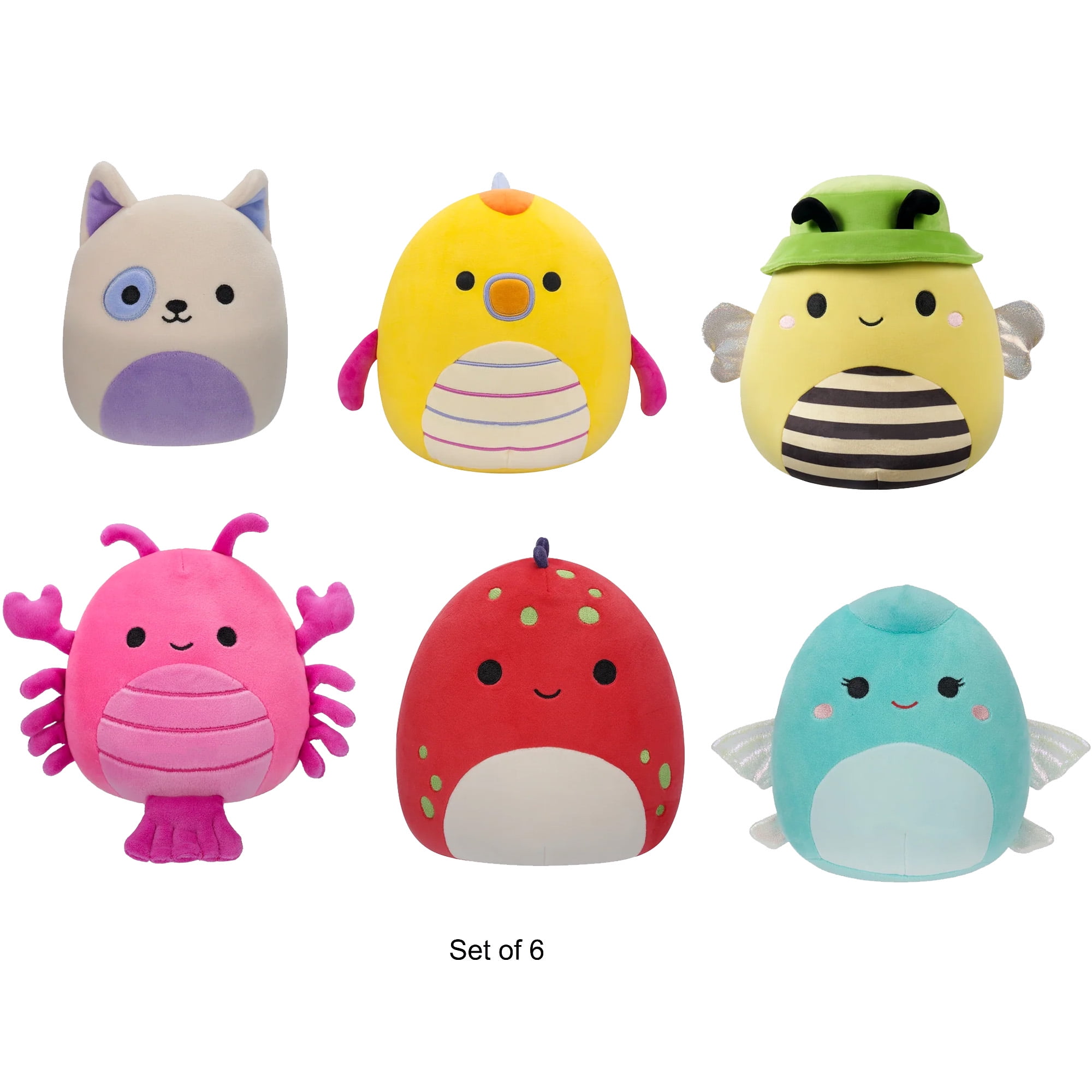 Squishmallows 5" Set of 6 Spring Squad Dog Dino Lobster Bee Fish ...