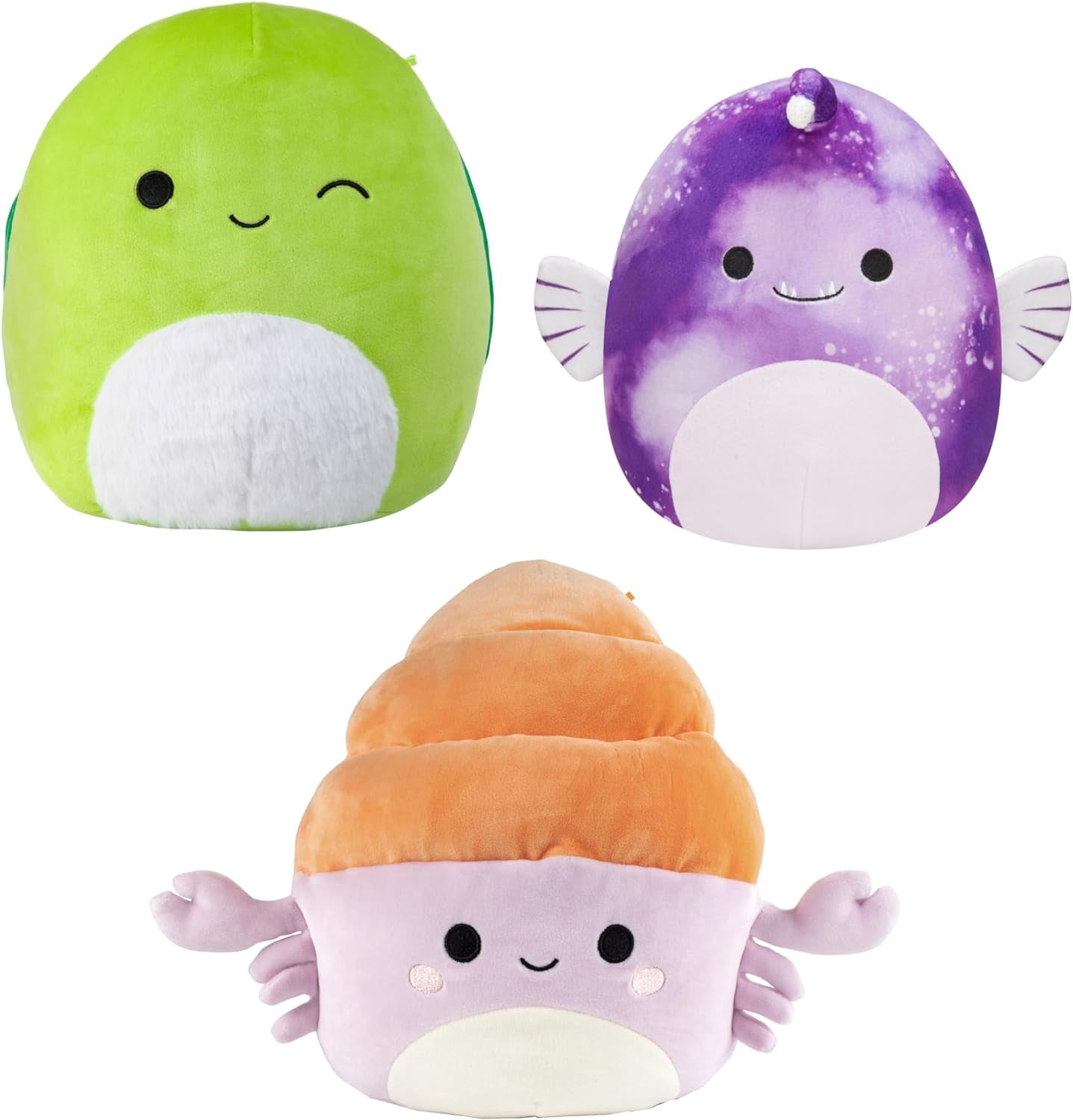 Squishmallows 8" Angler Fish, 10" Hermit Crab & Turtle 3-Pack Sealife ...