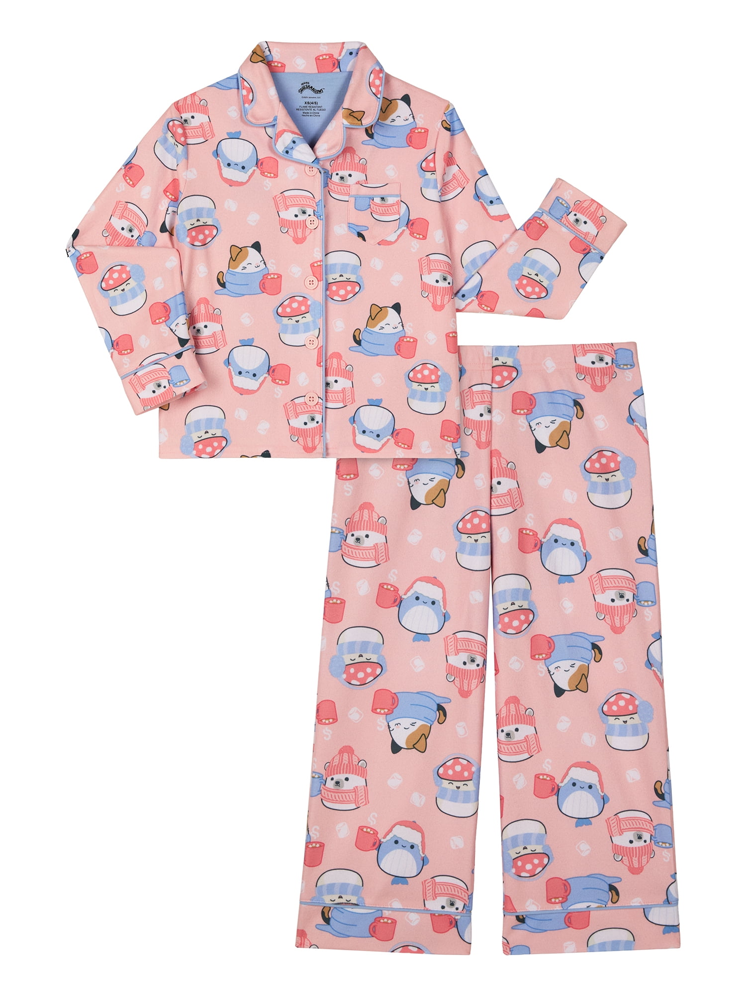 Squishmallows Girls Notch Collar Top and Sleep Pants Pajama Set, 2 ...