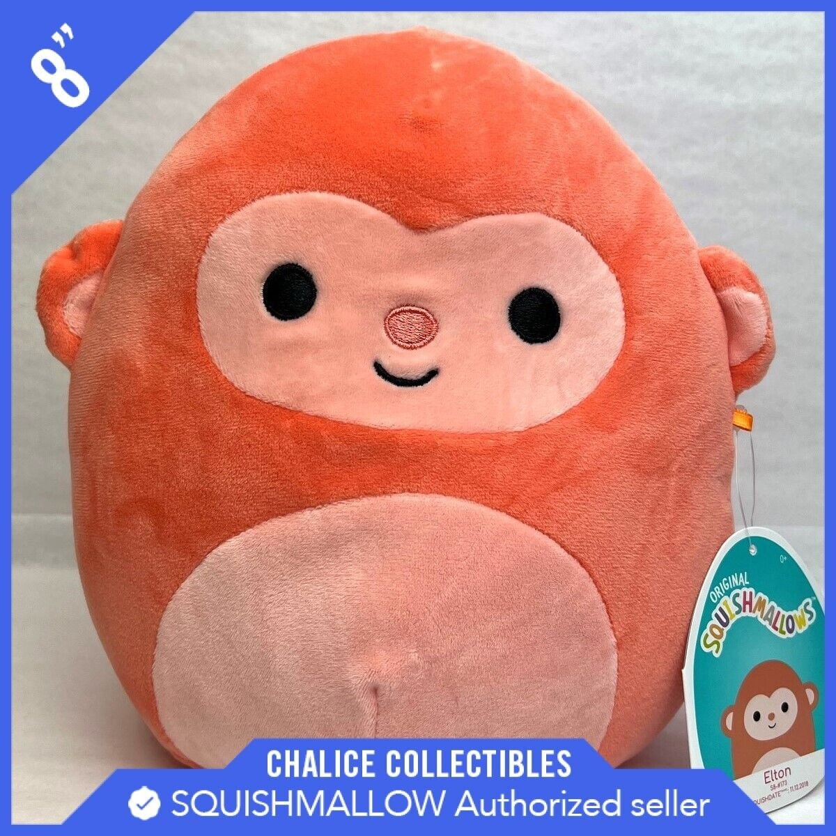 Squishmallows Kellytoy Plush Animal Squad Elton the Monkey 8" NWT NEW ...