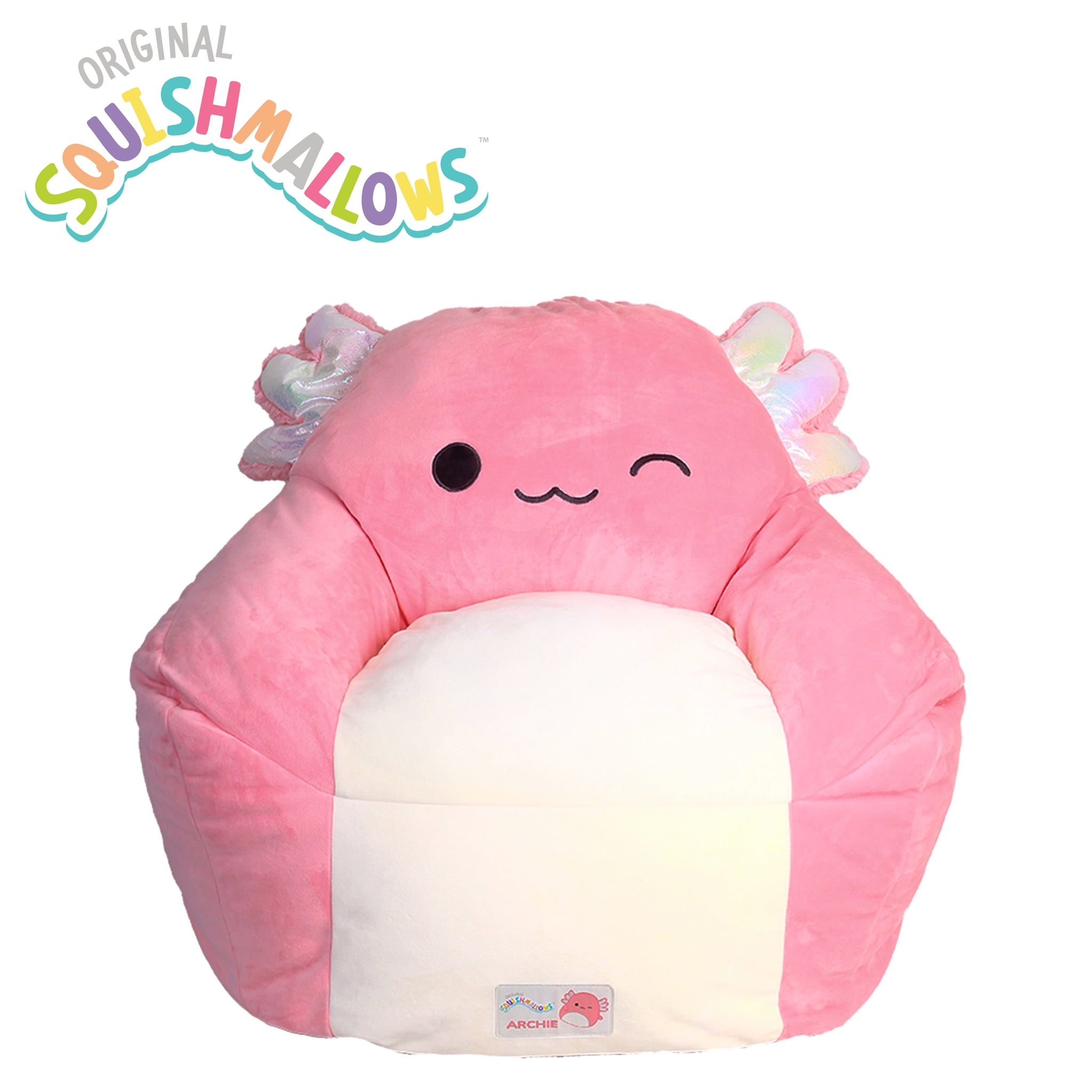 Squishmallows Official Archie Bean Bag Chair - 30 in Wide Kids Squishy Soft Chair, Pink/White ...