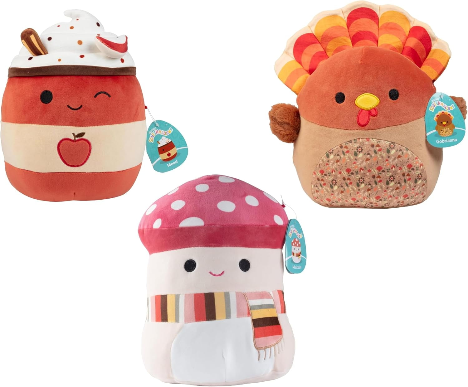 Squishmallows 10" Cozy Winter 3pk - Mushroom, Turkey, Apple Cider ...