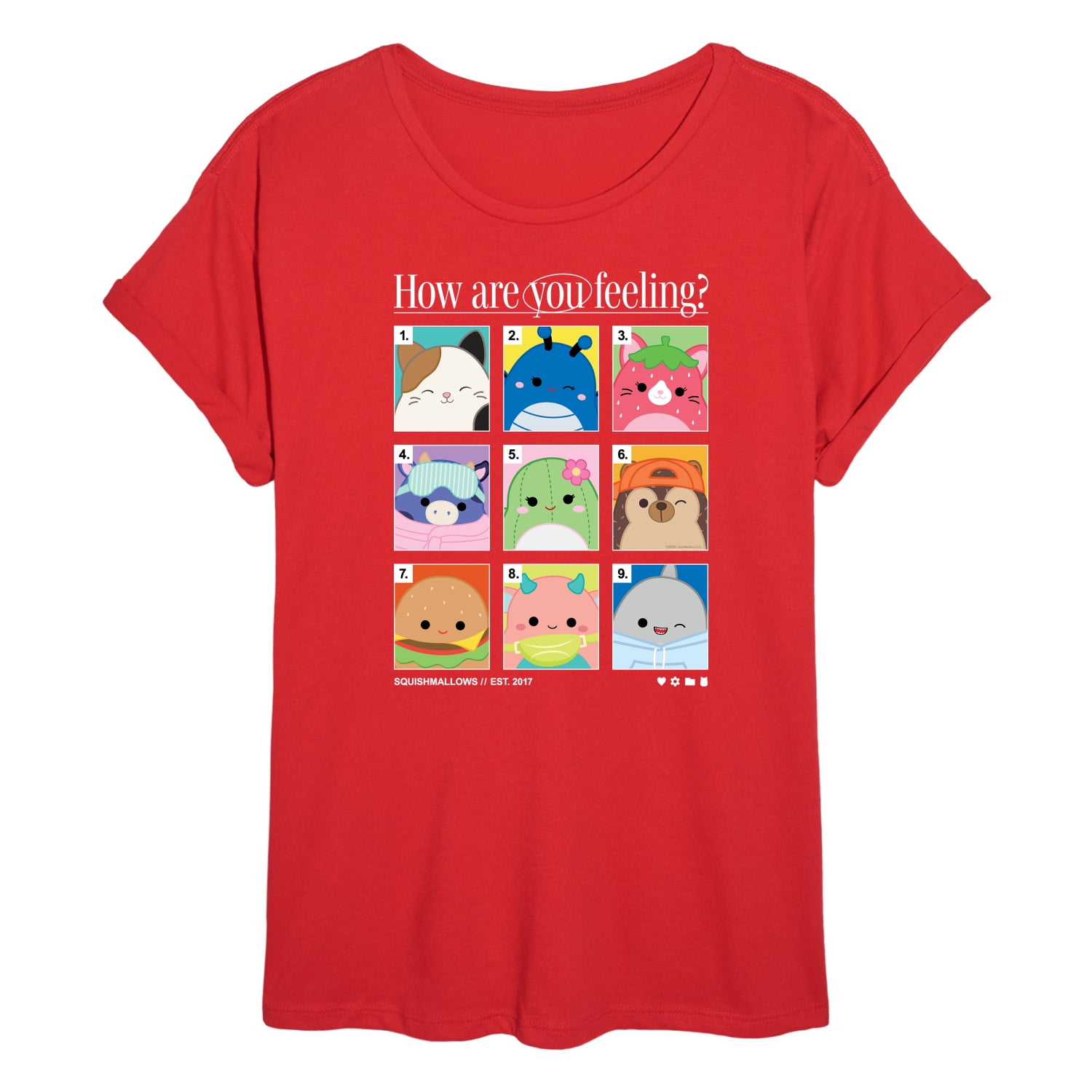 Squishmallows - Squish Mood Grid- Womens Oversized Graphic T-Shirt ...
