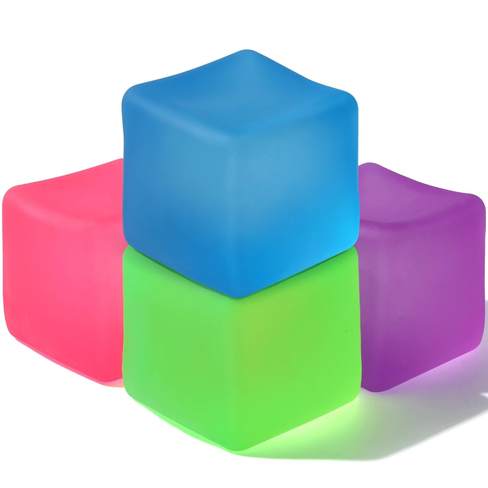 Squishy Fidget Toy: 4 Pack 2.2" Square Ice Cube High Density Gel Filled ...