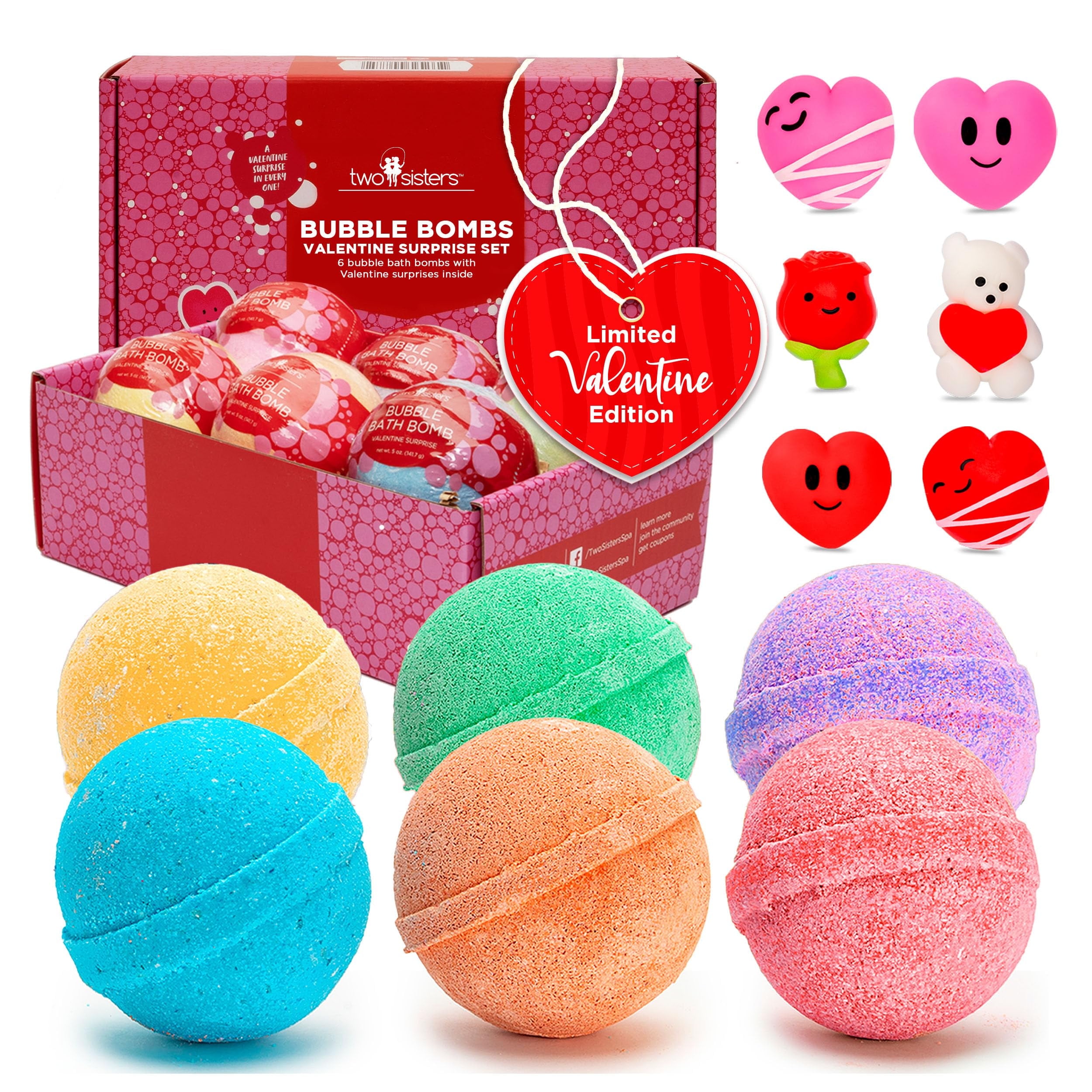 Valentine's Day Bath Bombs, 6 Pack Gift Set – Large 5 oz Fizzy Bombs ...