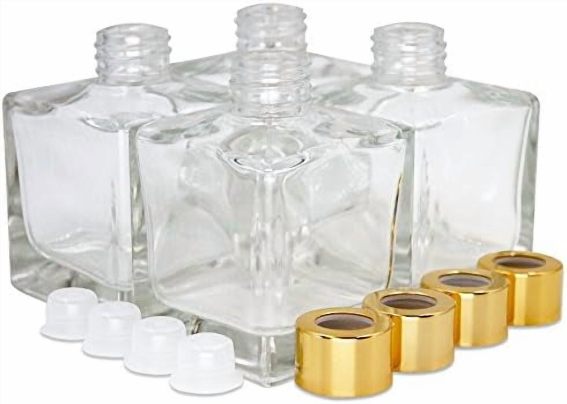 Squre Glass Diffuser Bottles with Gold Caps, Set of 4-3.7" High,200ml 6 ...