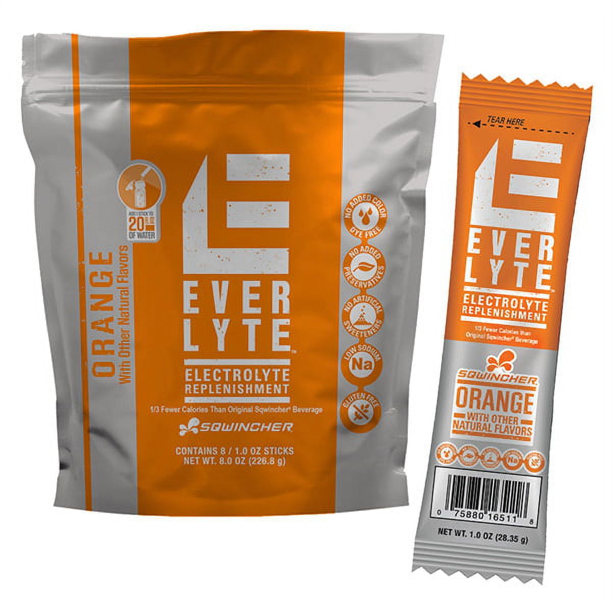 Sqwincher EverLyte Sticks Single Serve, 1 oz Packs, 20 oz Yield, Orange ...