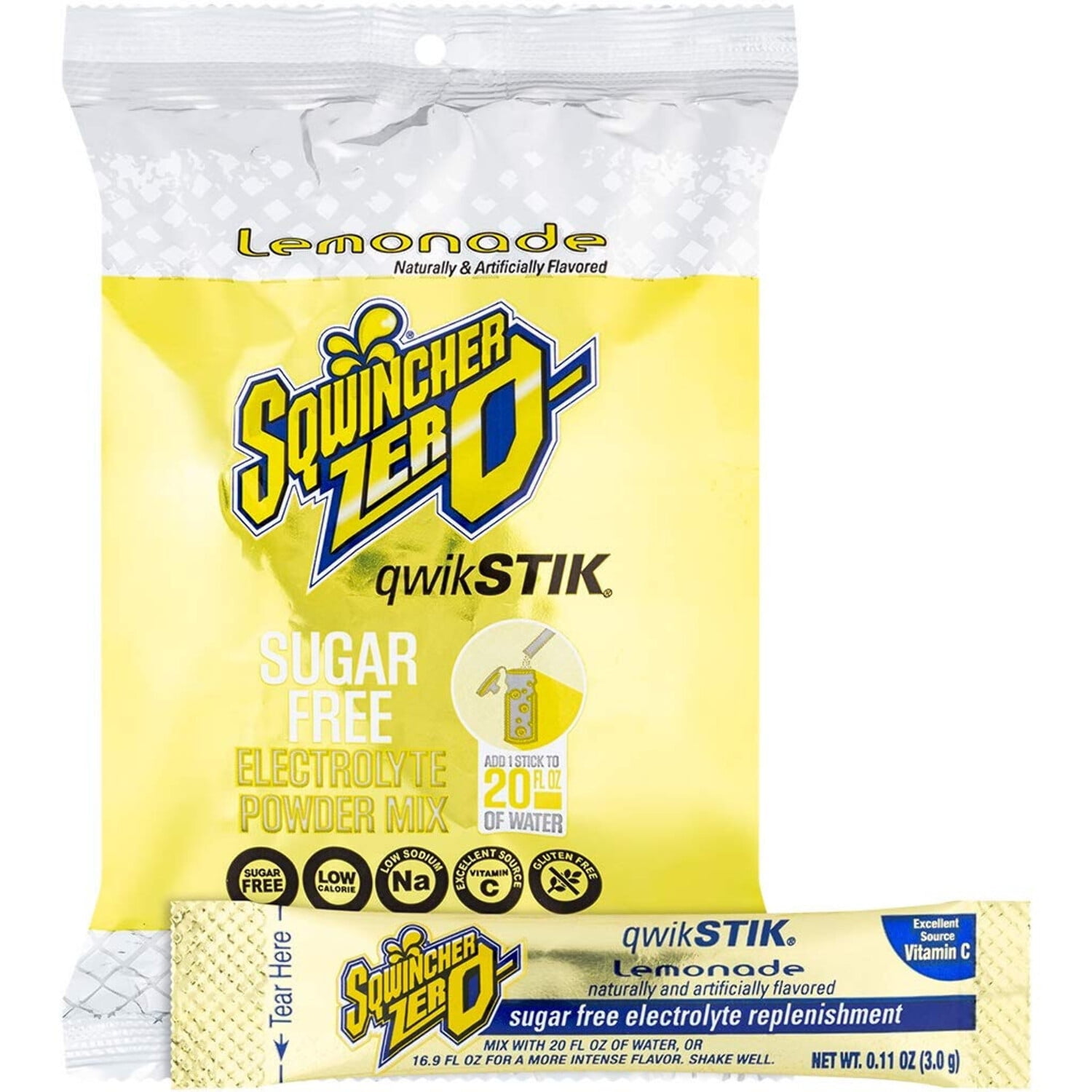 Sqwincher Zero Qwik Stik Sugar Free, Lemonade, 16-20 oz (Pack of 50 ...