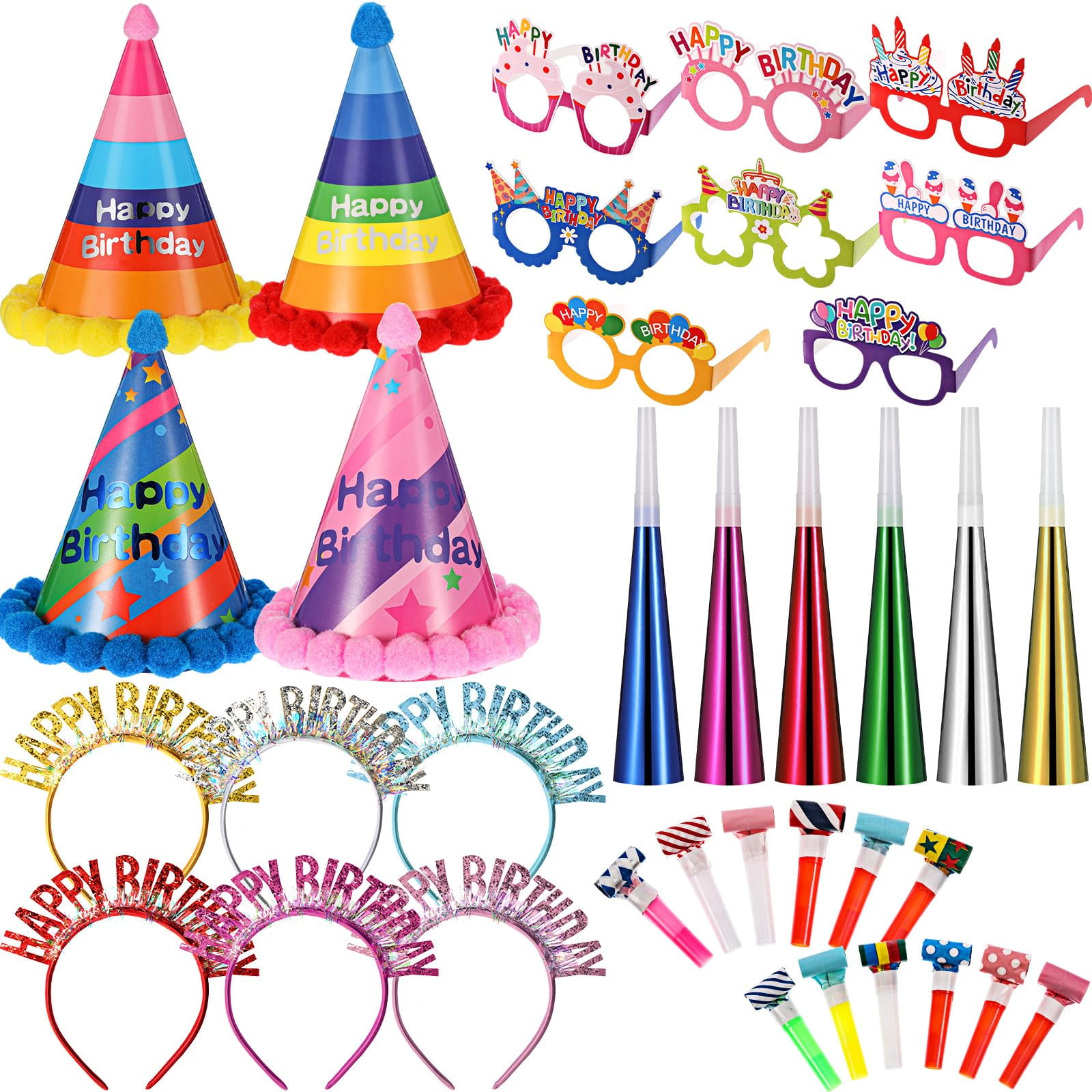 Sratte 36 Pcs Birthday Party Favors Set, Happy Birthday Hat Headband ...