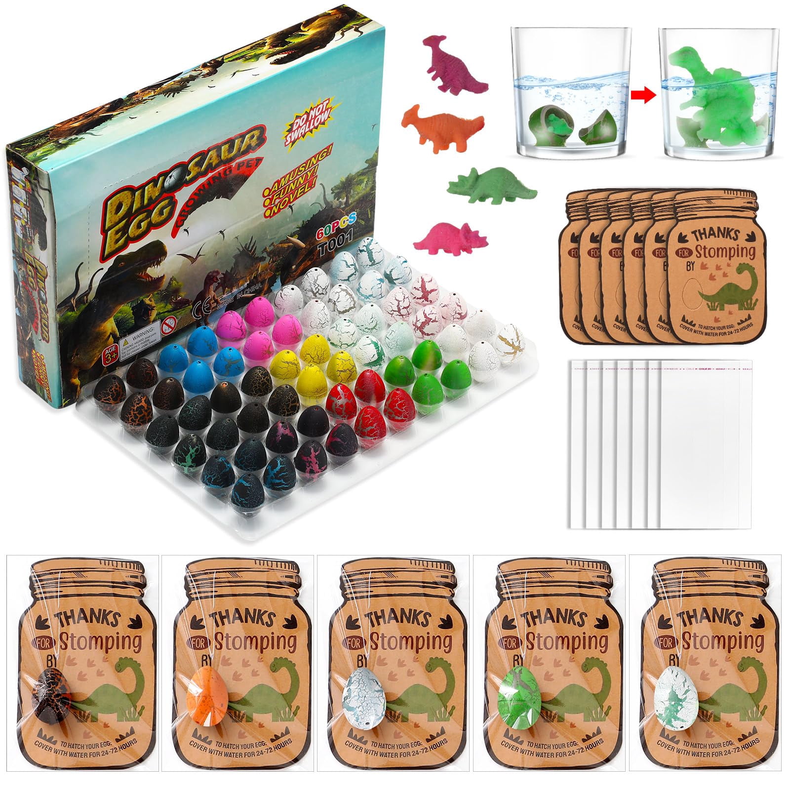 Sratte 60 Pcs Hatching Dinosaur Egg Easter Dino Egg Card Bulk Dino ...