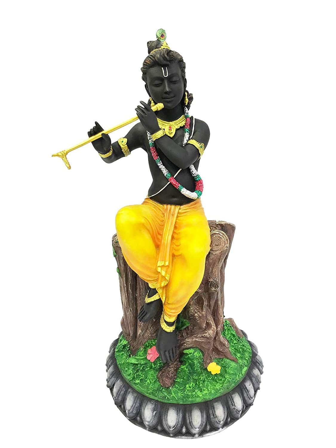 Sri Krishna Culture New Big Krishna Sitting On Tree Trunk Playing Flute ...