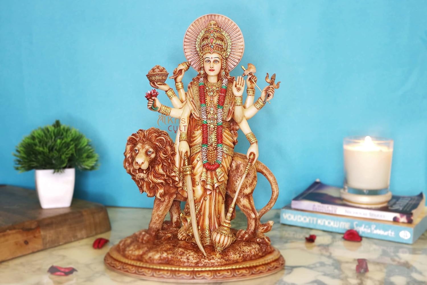 Sri Krishna Culture New Standing Durga Mata with Lion-Ivory Finish ...