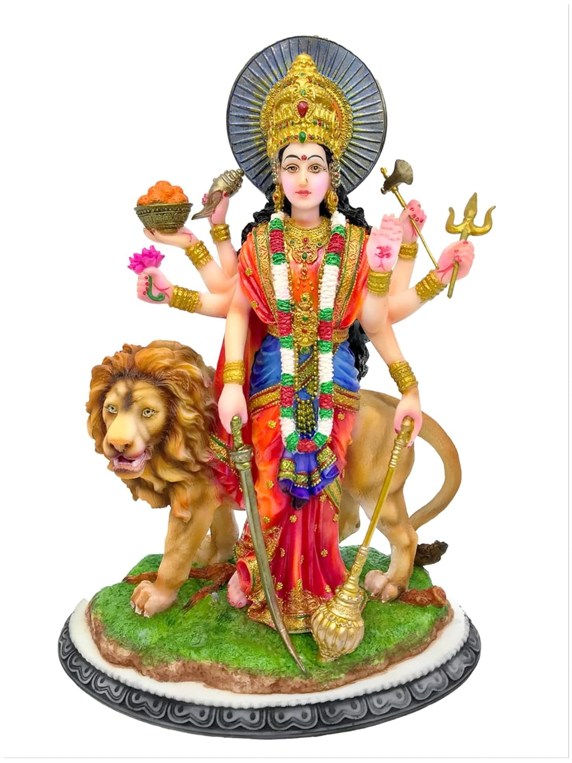 Sri Krishna Culture New Standing Durga Mata with Lion-Multicoloured ...