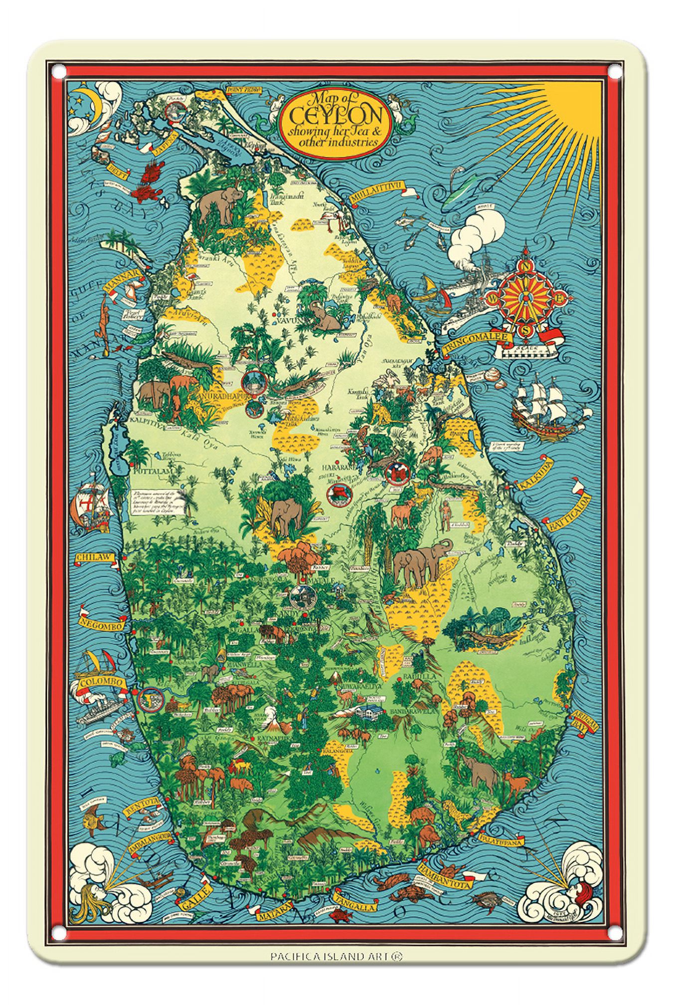 Sri Lanka (Ceylon) Teas - Vintage Pictorial Map by MacDonald (Max) Gill ...