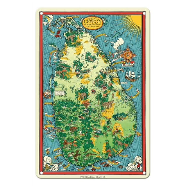 Sri Lanka (Ceylon) Teas - Vintage Pictorial Map by MacDonald (Max) Gill ...