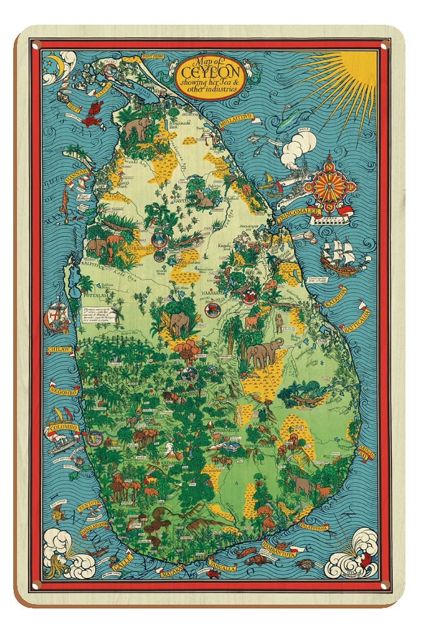 Sri Lanka (Ceylon) Teas - Vintage Pictorial Map by MacDonald (Max) Gill ...
