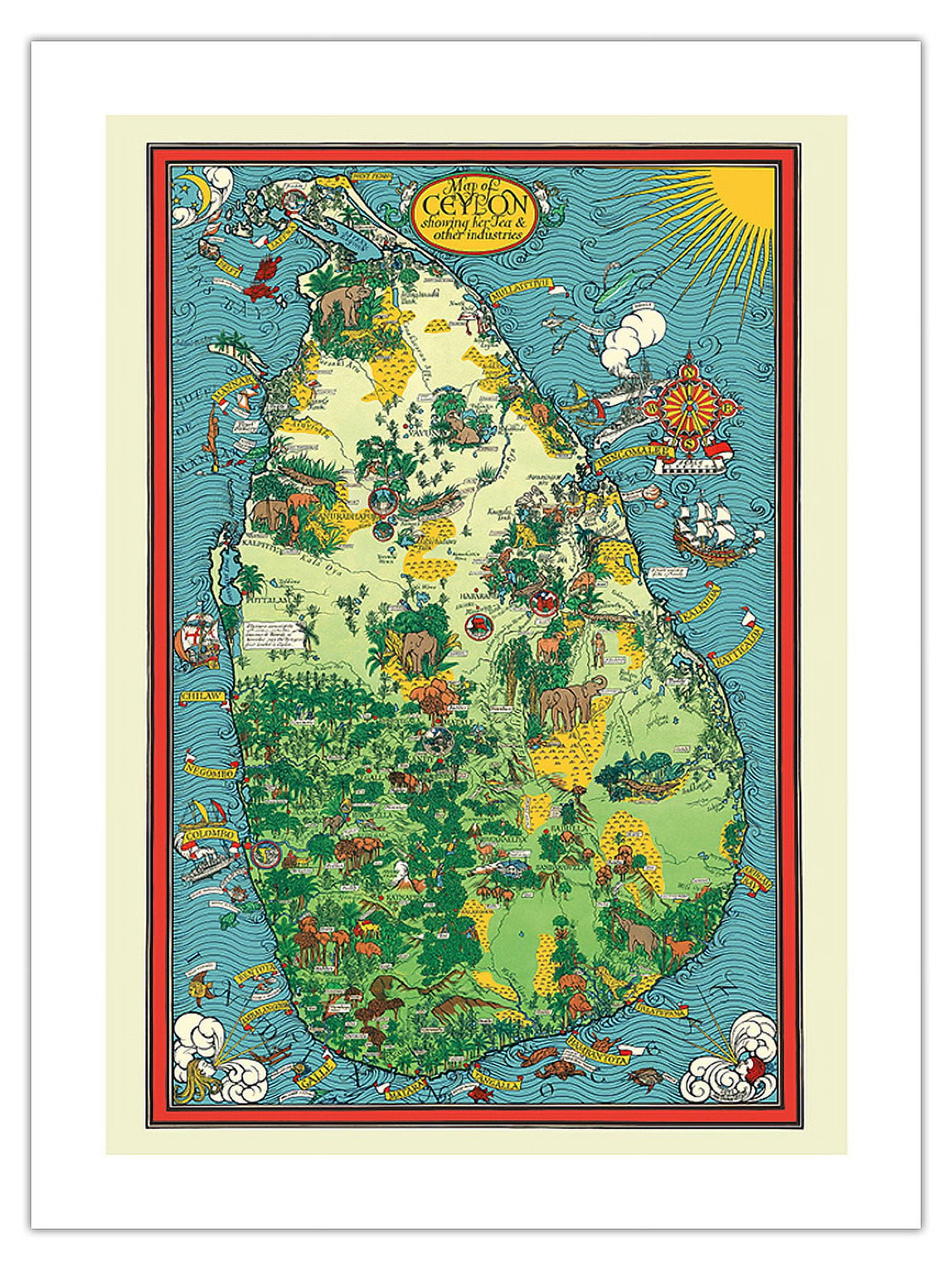 Sri Lanka (Ceylon) Teas - Vintage Pictorial Map by MacDonald (Max) Gill ...