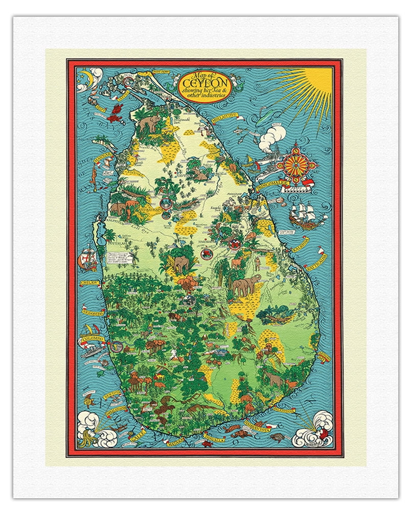 Sri Lanka (Ceylon) Teas - Vintage Pictorial Map by MacDonald (Max) Gill ...