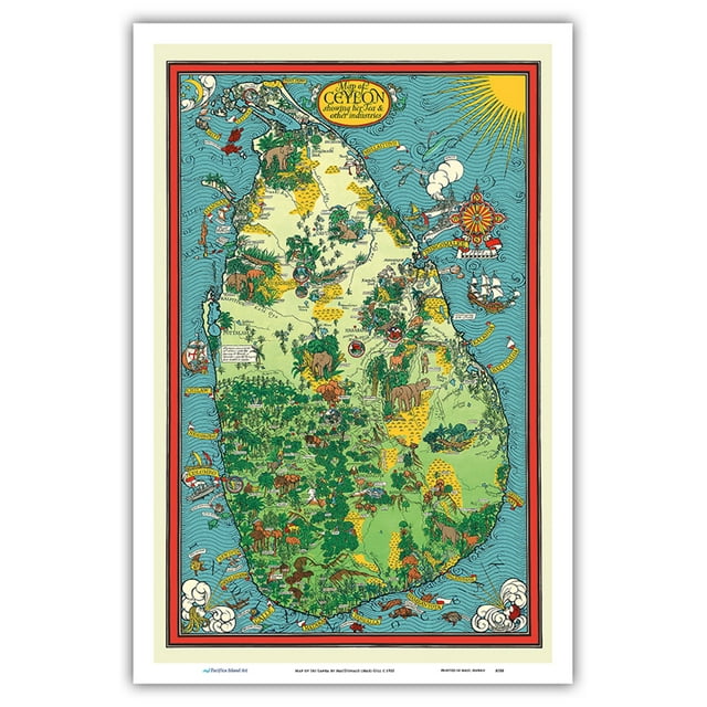 Sri Lanka (Ceylon) Teas - Vintage Pictorial Map by MacDonald (Max) Gill ...