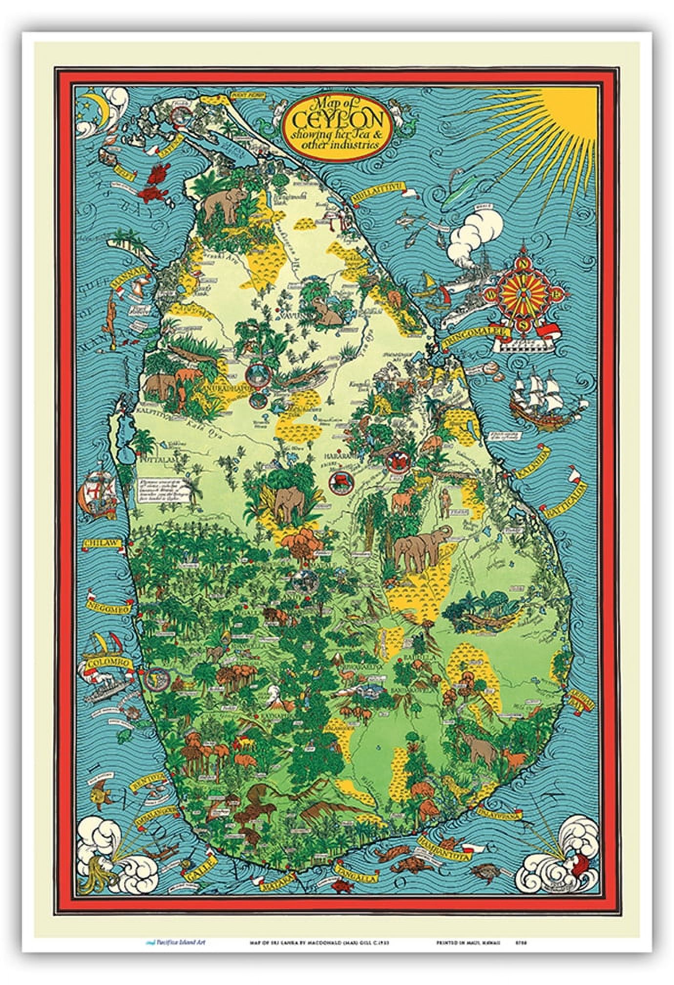 Sri Lanka (Ceylon) Teas - Vintage Pictorial Map by MacDonald (Max) Gill ...