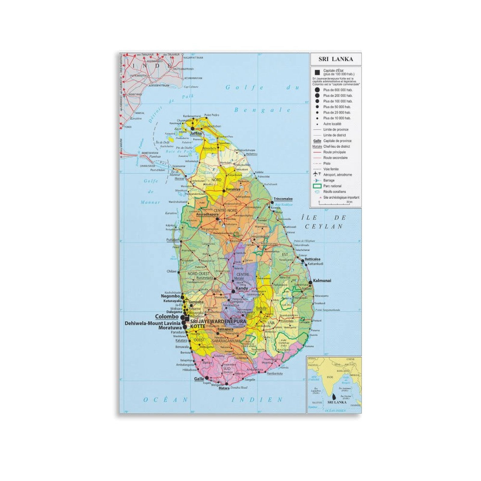 Sri-Lanka Map Posters Poster Cool Artworks Painting Wall Art Canvas ...