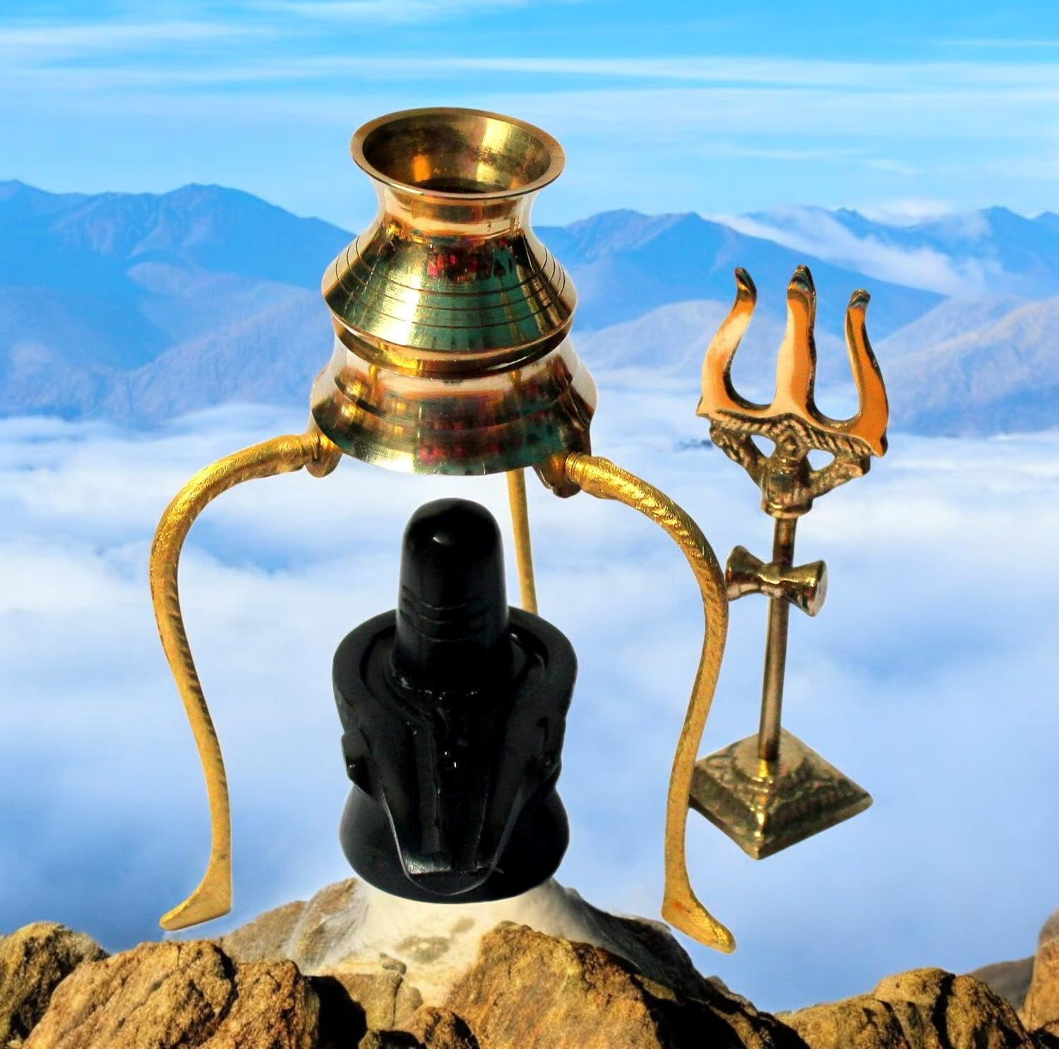 SriMaa Ventures Handcrafted Black Marble Shivling with Brass Kalash ...