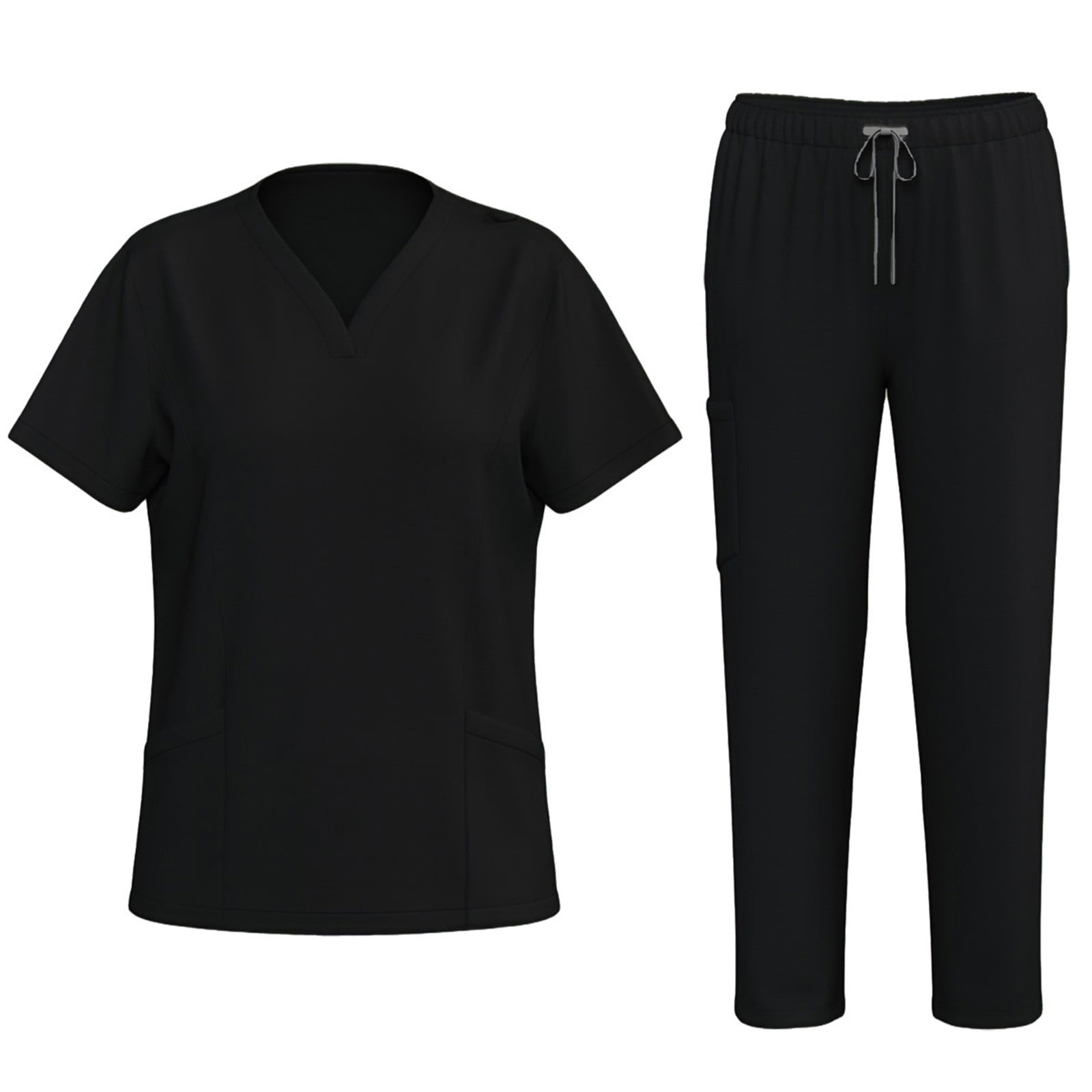Sriper Black Scrubs Sets for Women,Men Scrubs Set Stretch V-Neck Scrub ...
