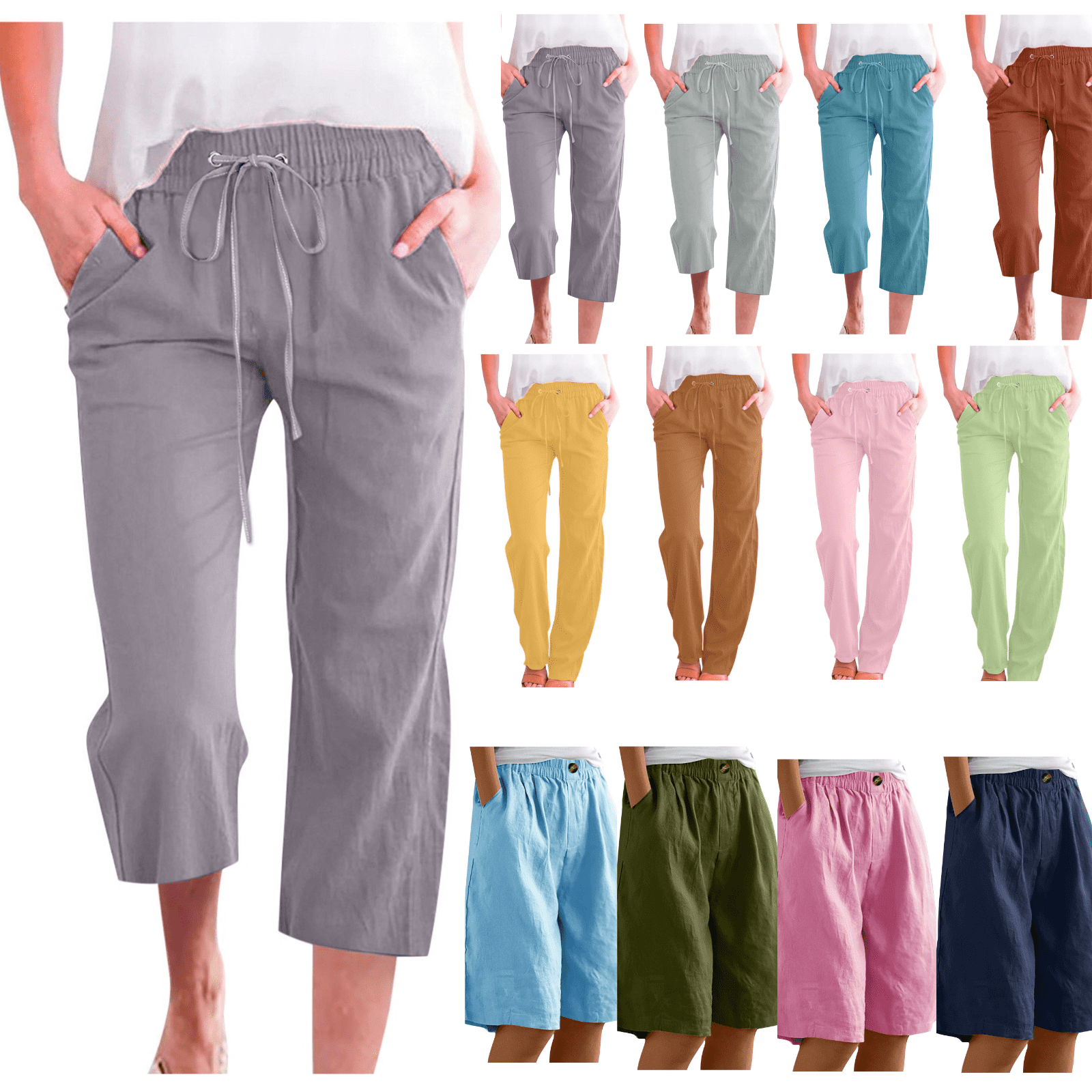 Sriper Cotton Linen Capris for Women,Wide Leg Pants Plus,Wide Leg ...