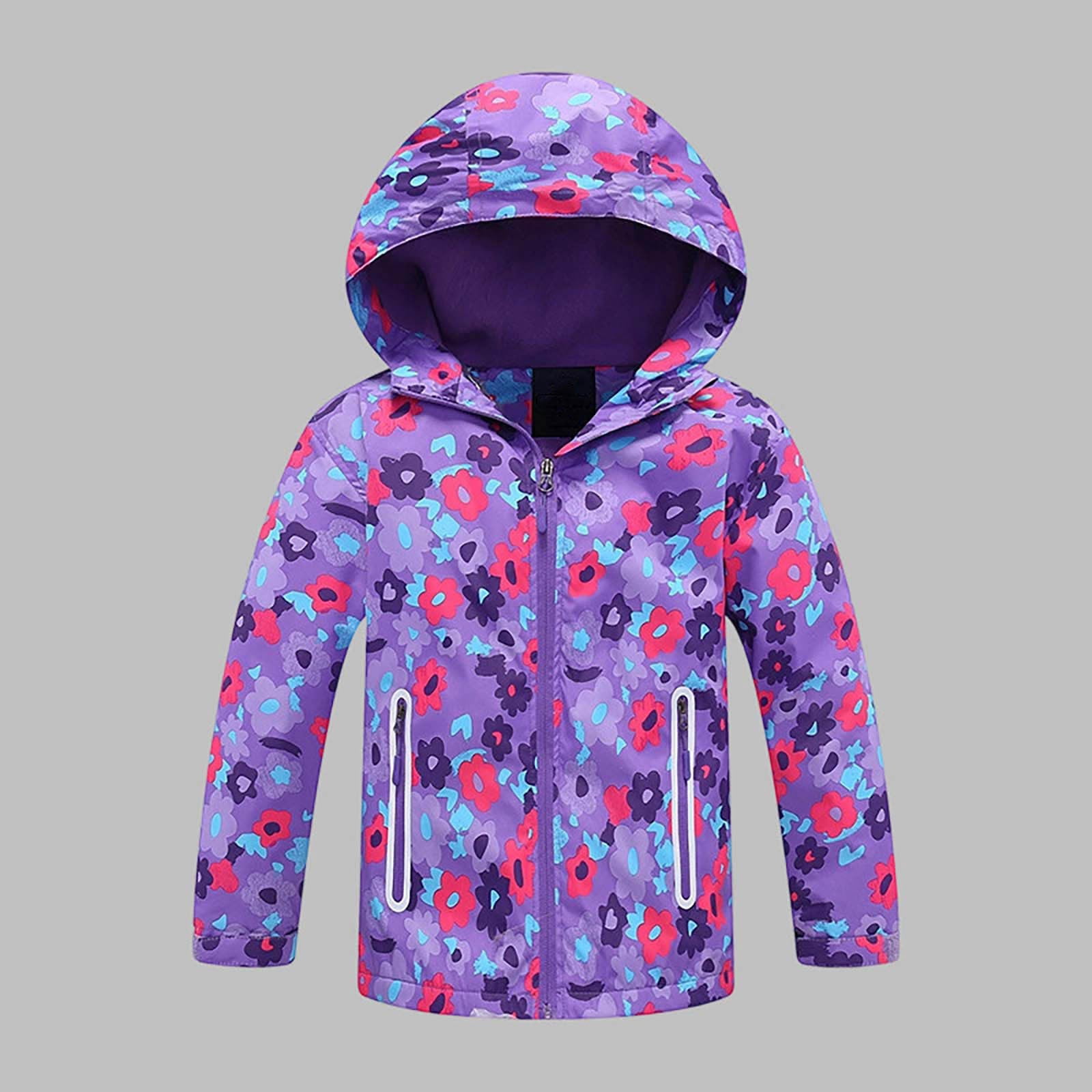 Sriper Kids Floral Fleece Lined Rain Jacket, Waterproof Windbreaker ...