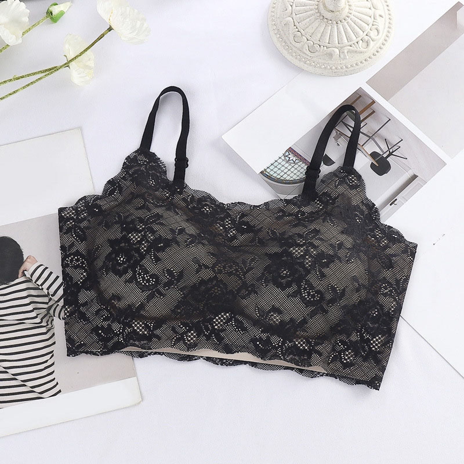 Sriper Lace Bralette Crop Tops for Women,Cooling Bras,Supportive ...