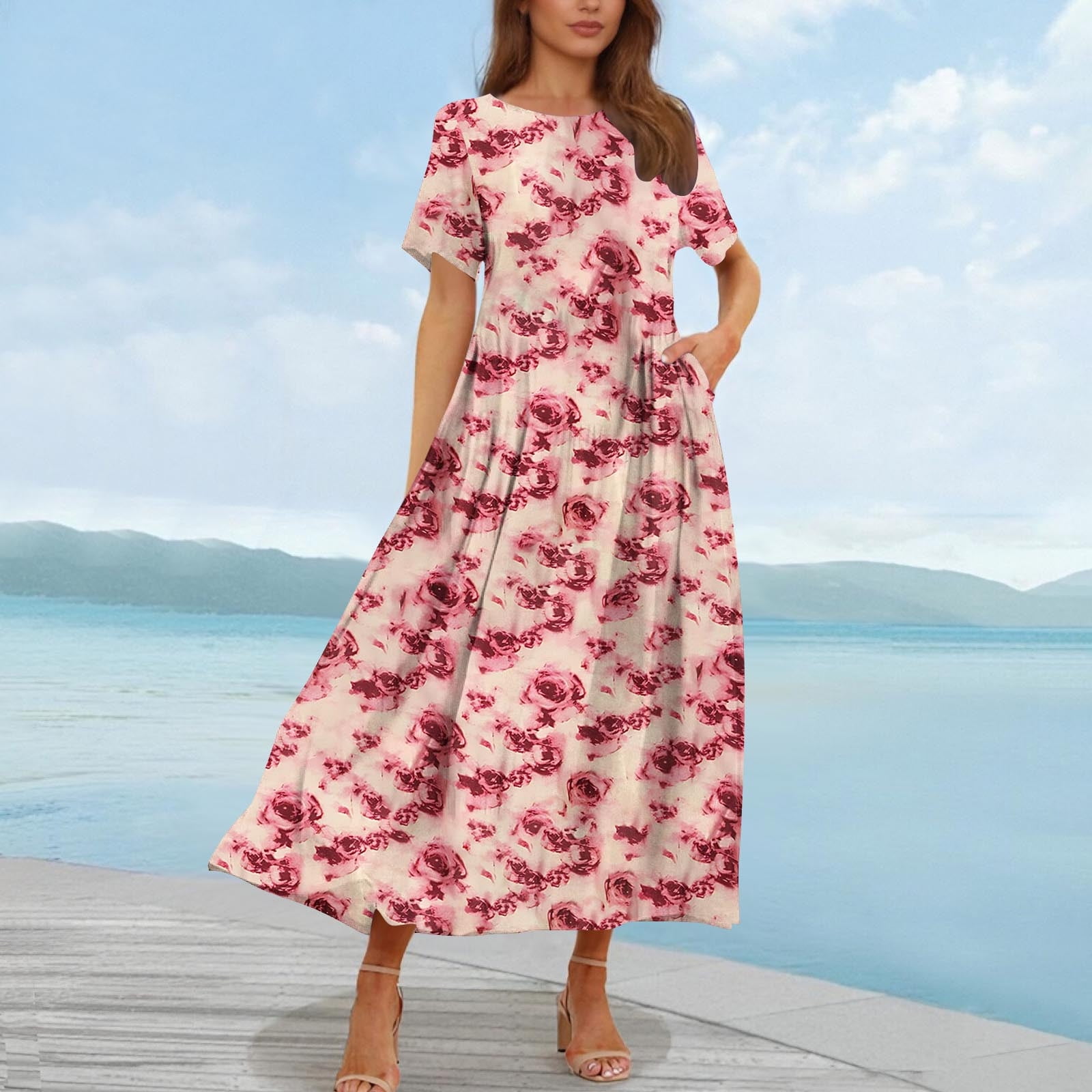 Sriper Plus Size Short Sleeve Summer Swing Dress Elegant Wedding Guest ...