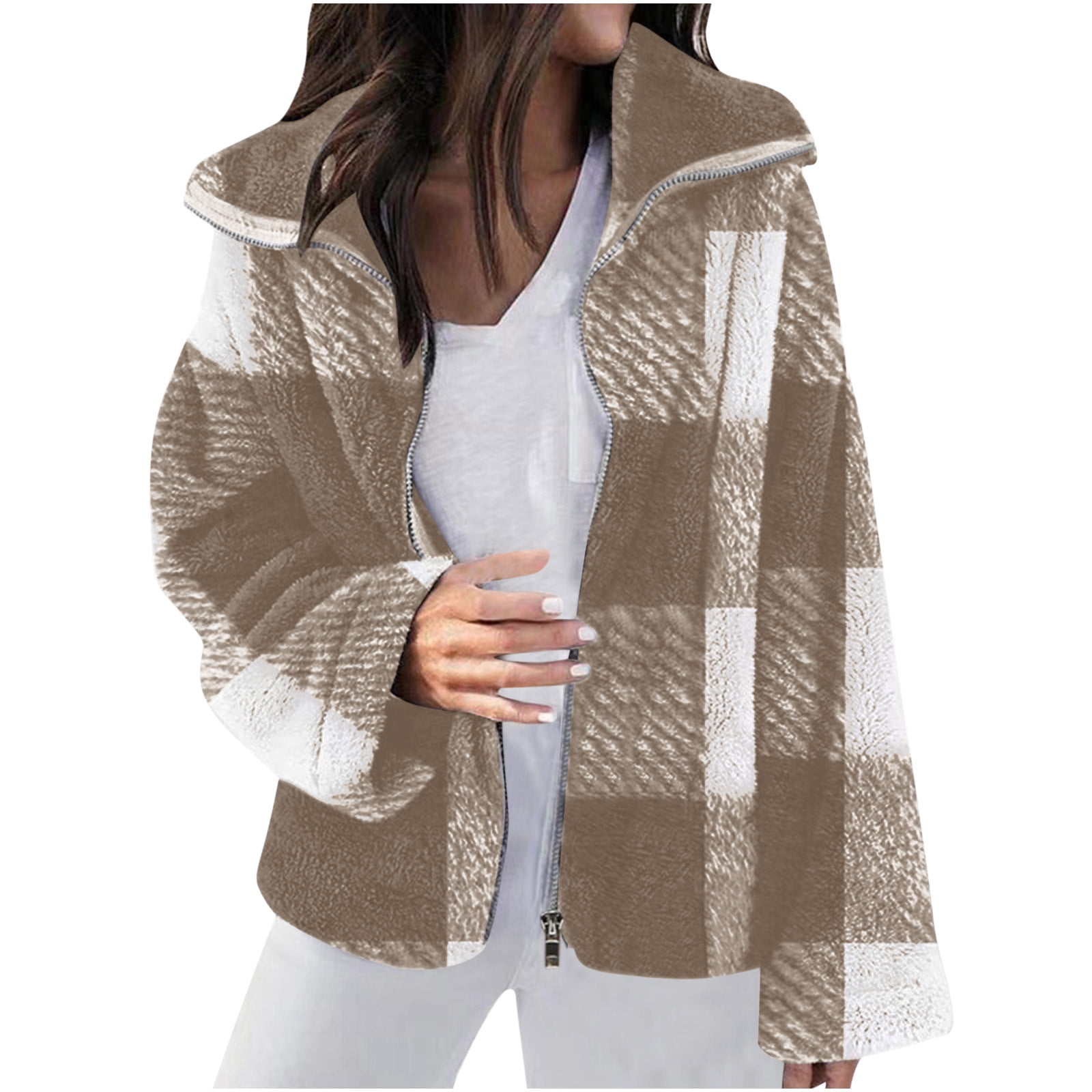 Sriper Purple Women Warm Sherpa Lined Fleece Plaid Flannel Shirt Jacket ...
