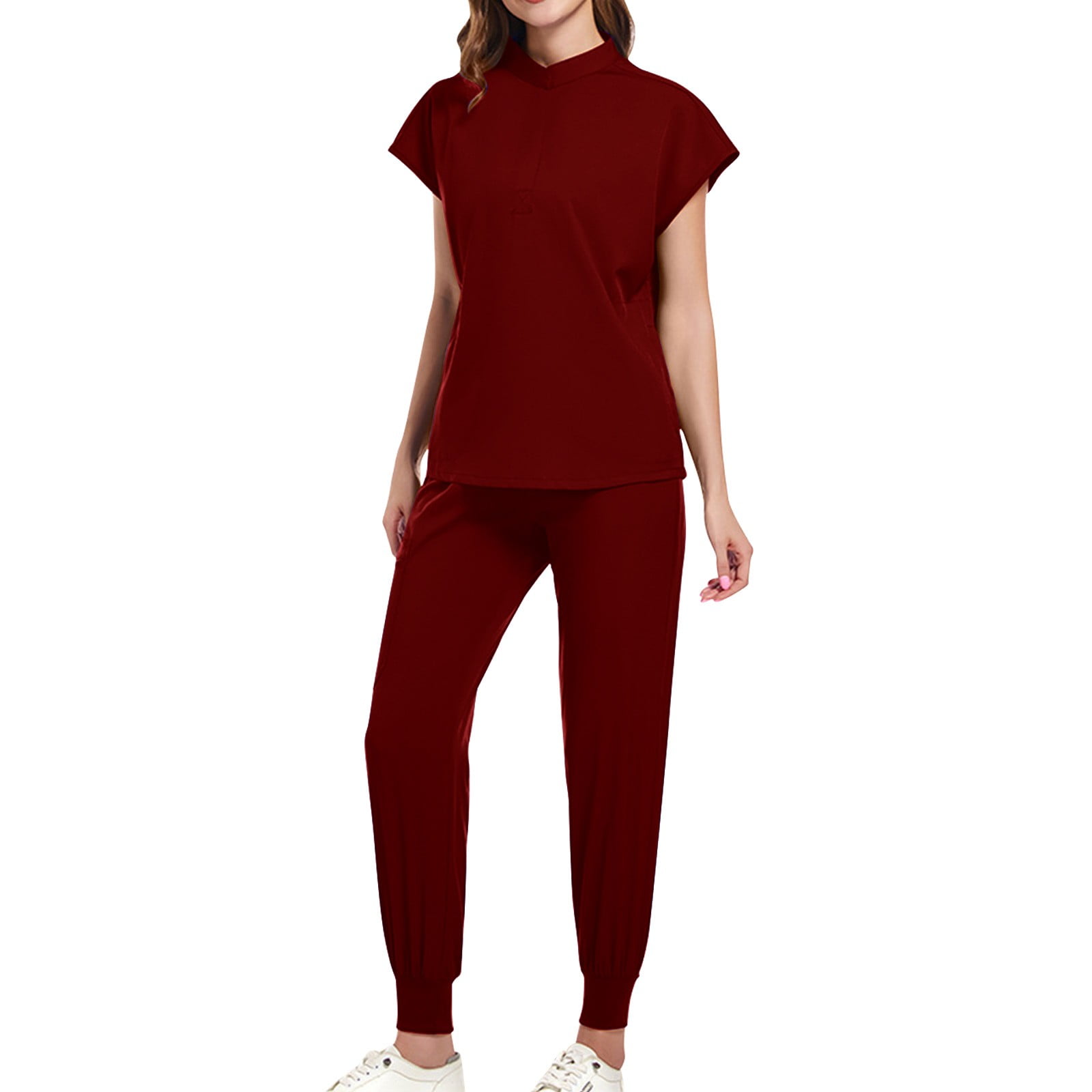 Sriper Scrubs for Women Set - Stretch V-Neck Scrub Top & Jogger,Black ...