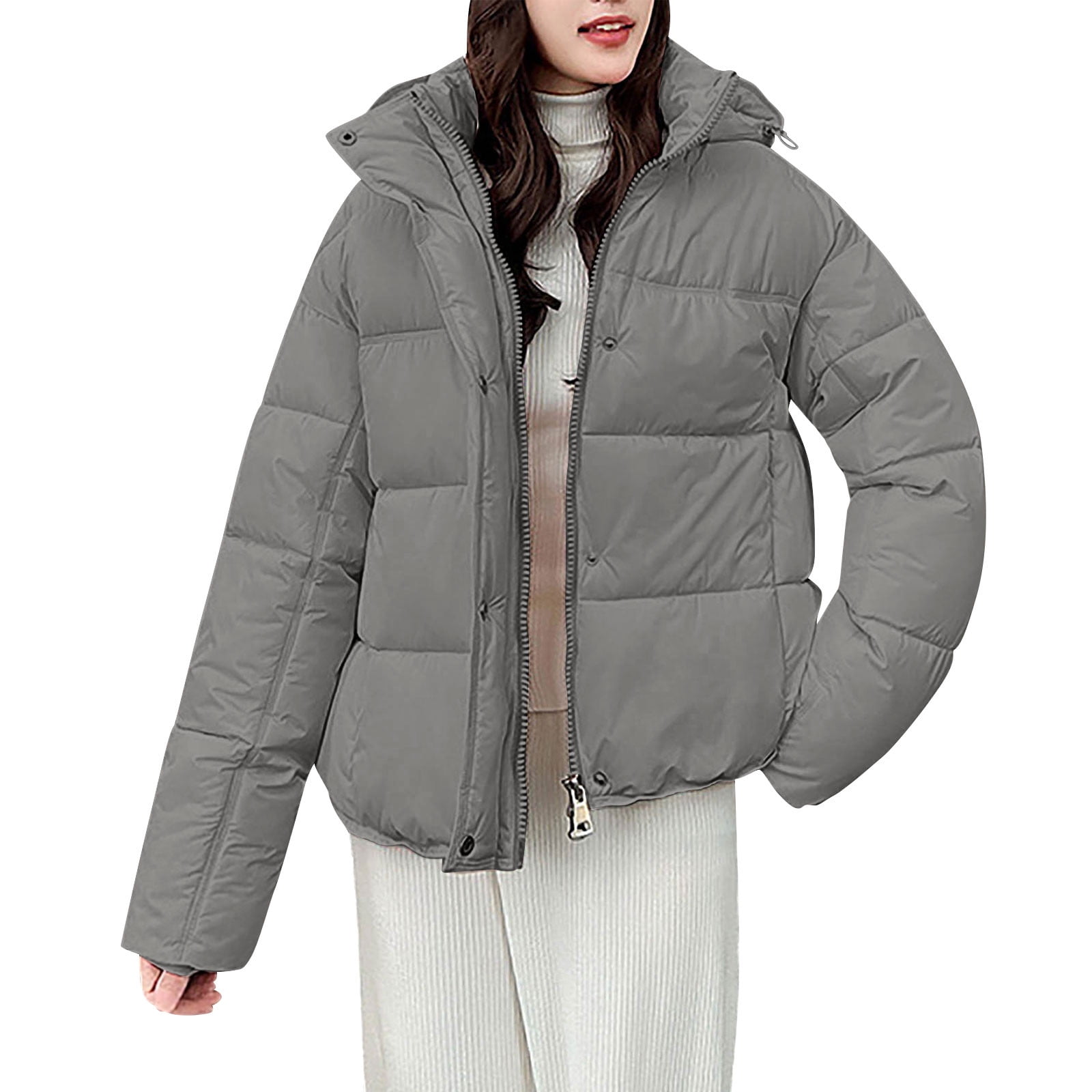 Sriper Winter Jackets for Women Oversized Zip up Button Hooded Padded ...