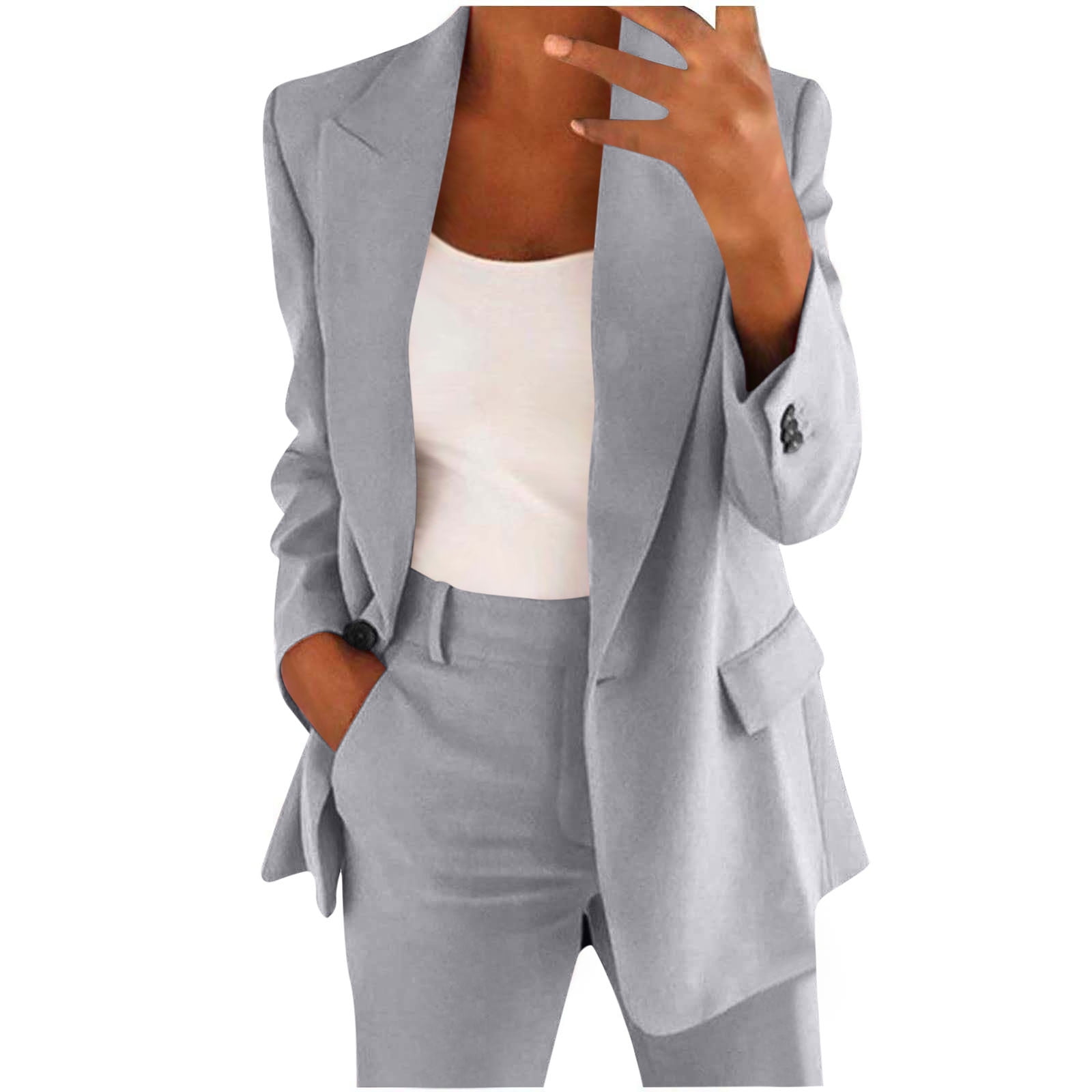 Sriper Women's Long Sleeve Blazer & Pants Set, Button Down Suit Jacket ...