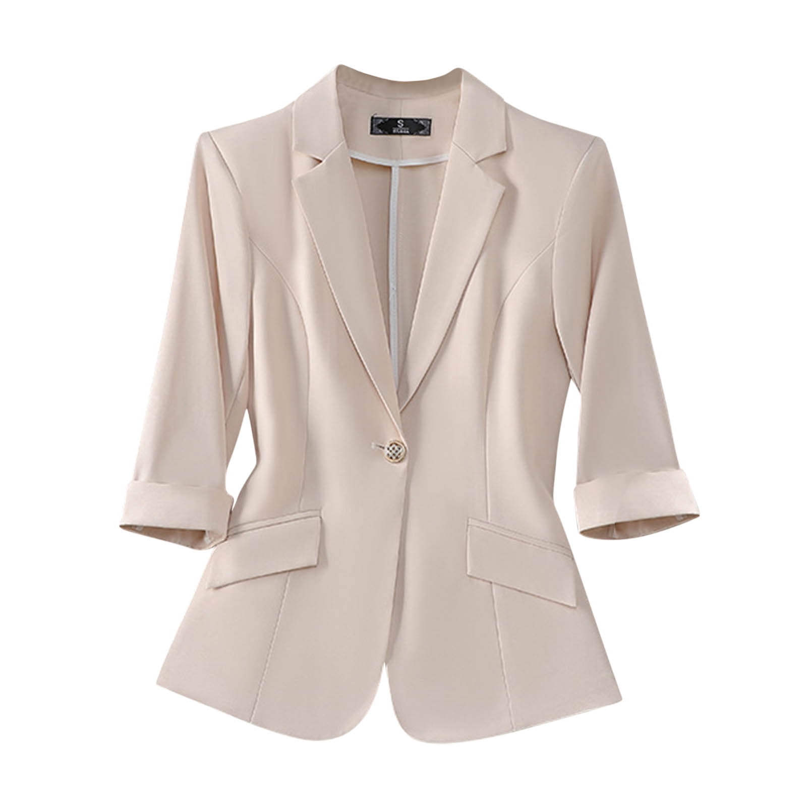 Sriper Women's Plus Size 3/4 Sleeve Blazer Solid Color Lapel Jacket ...