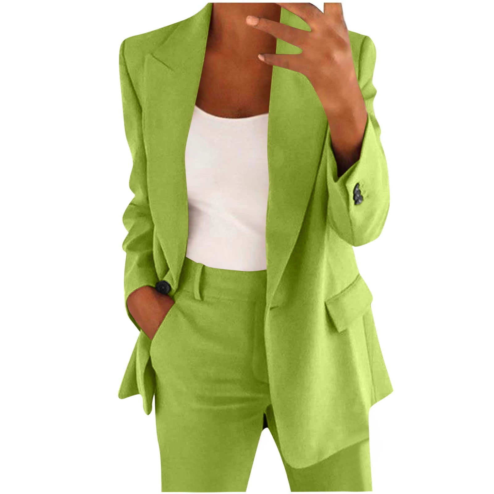 Sriper Women's Suit Jacket Set, Solid Color Long Sleeve Blazer with ...