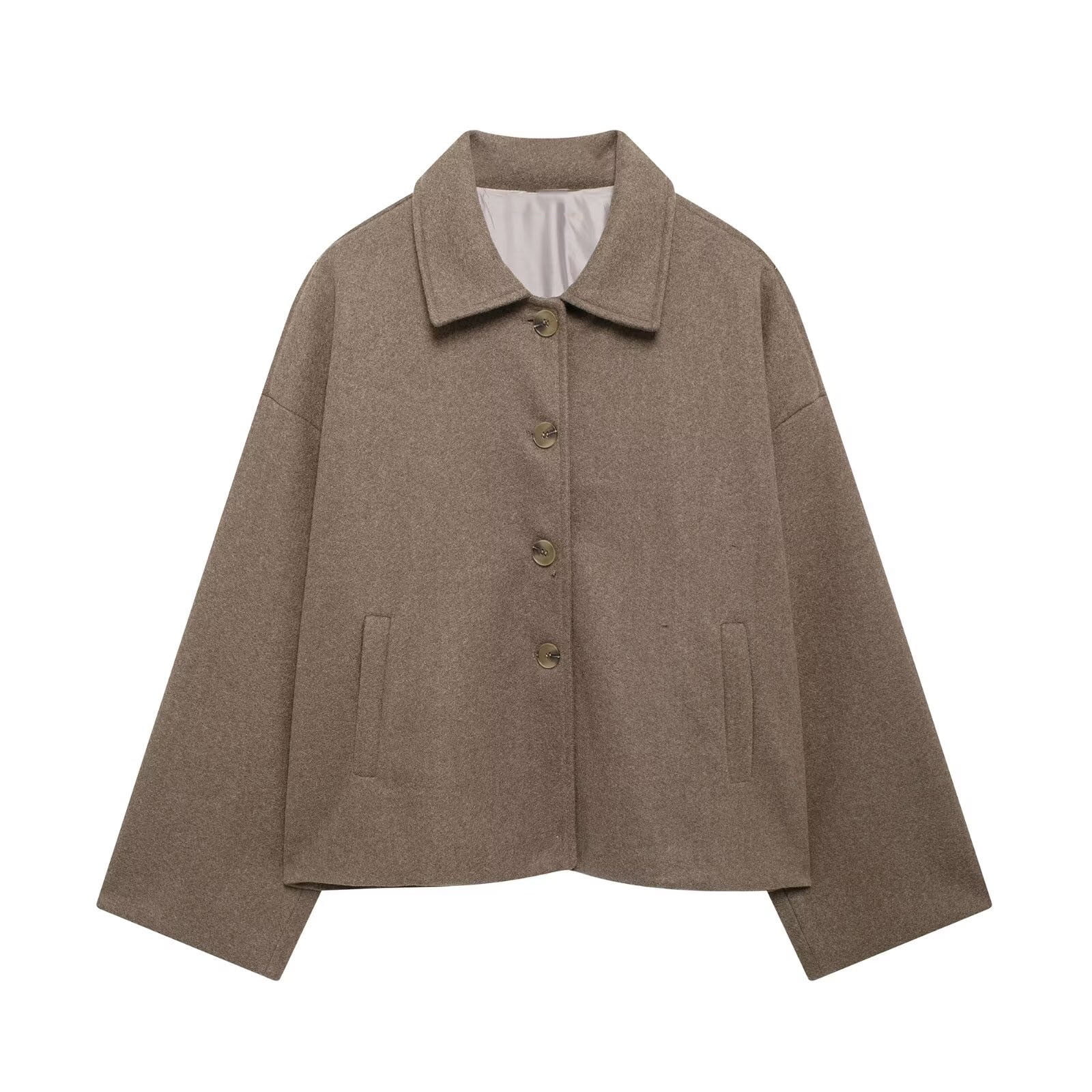 Sriper Womens Button Down Lapel Collar Coat Baggy Wool Blend Cropped ...