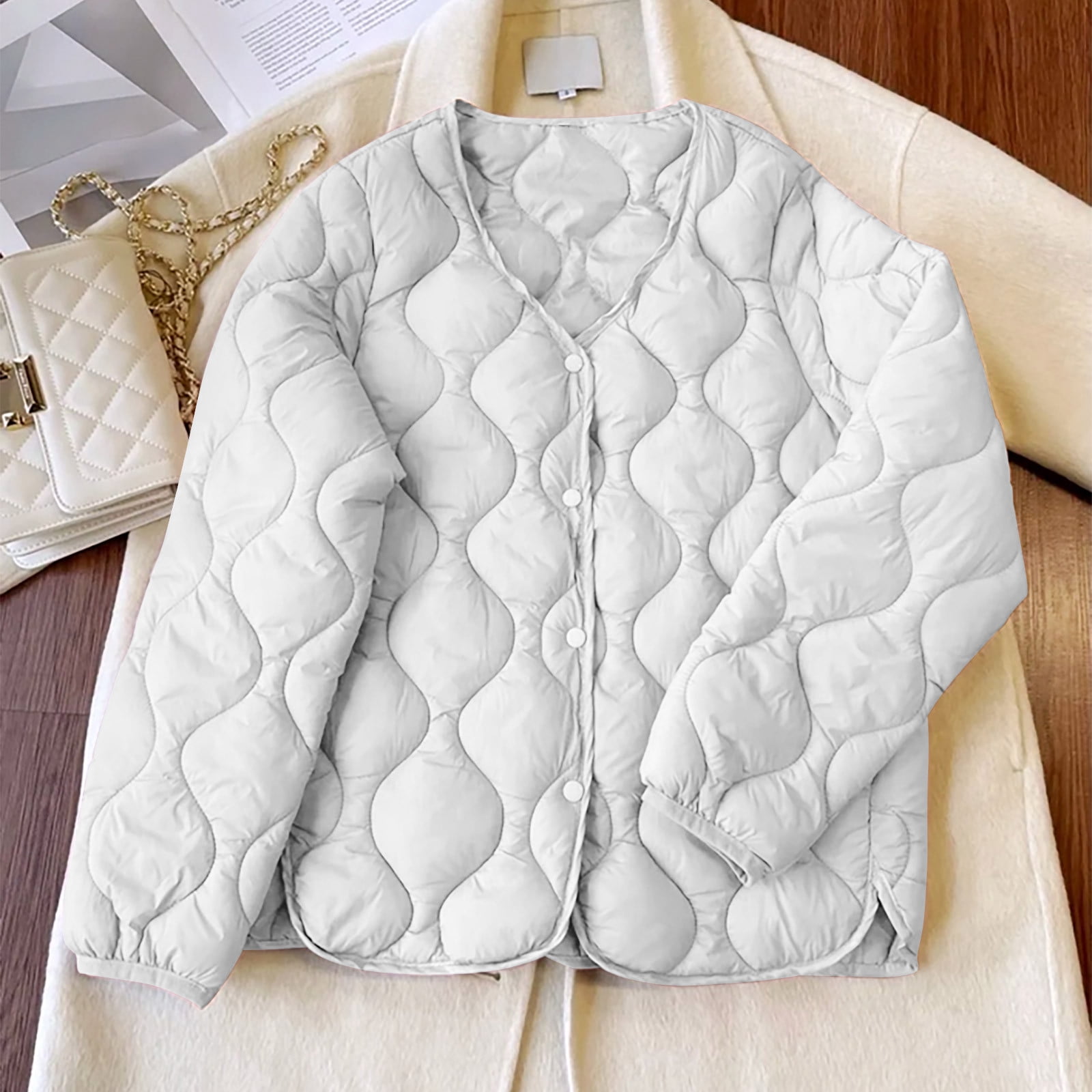 Sriper Womens Lightweight Padded Jacket Cropped Thermal Button Down ...